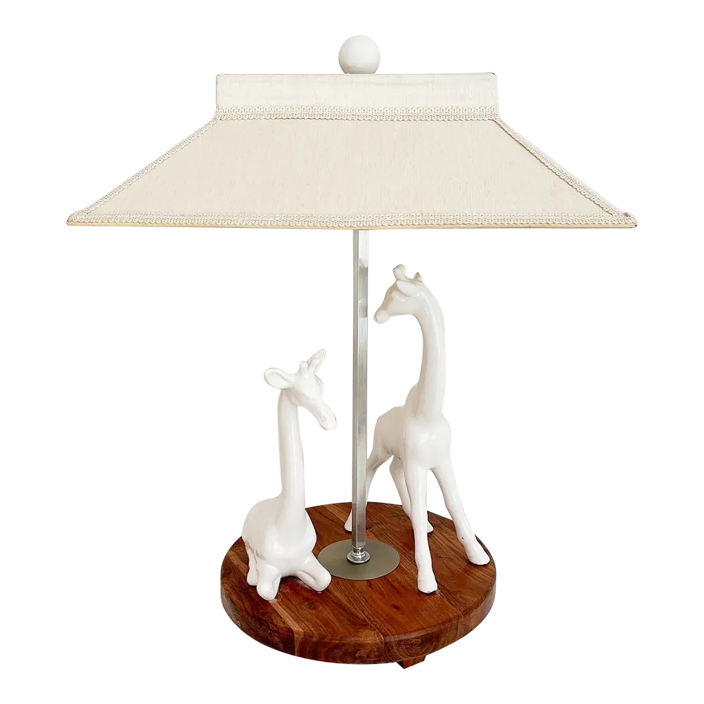 Midcentury Italian Giraffes Lamp & Shade | Chairish