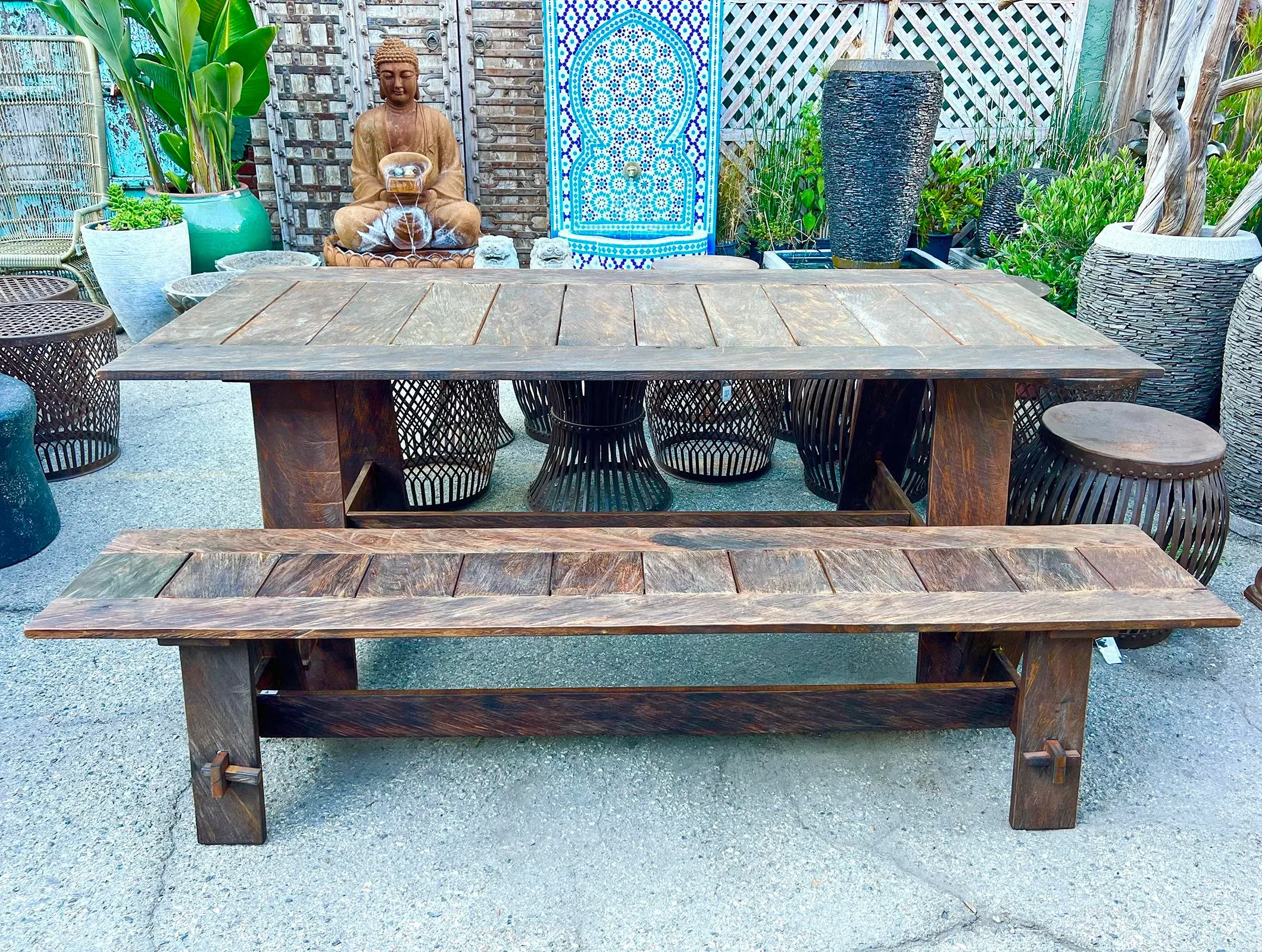Modern Barn Wood Outdoor Dining Table W Benches