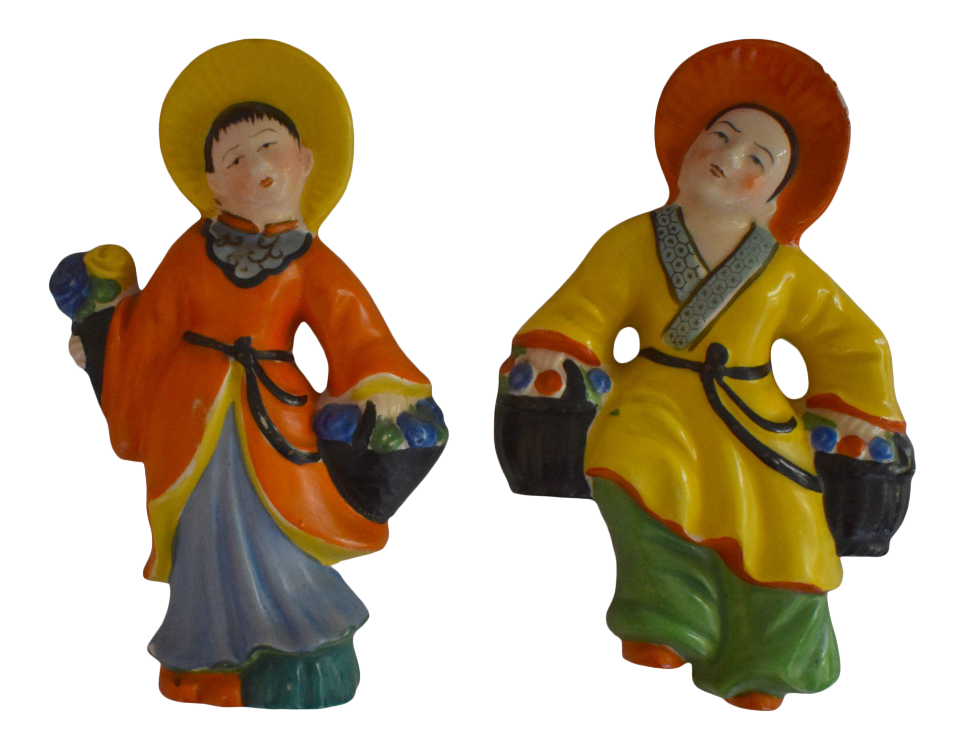 Occupied Japan Asian Wall Hanging Figurines - Pair | Chairish