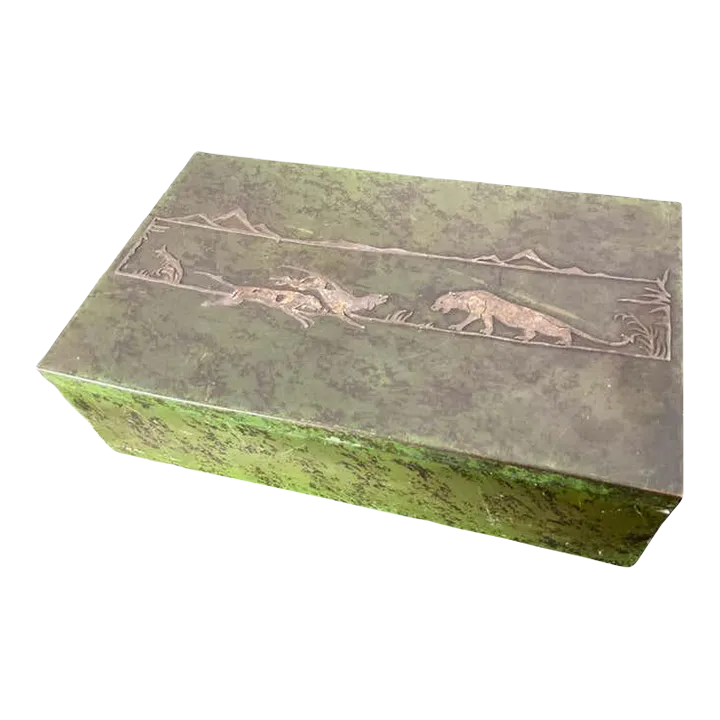 1920s Heintz Sterling Overlay on Patinated Bronze Humidor of Dogs ...