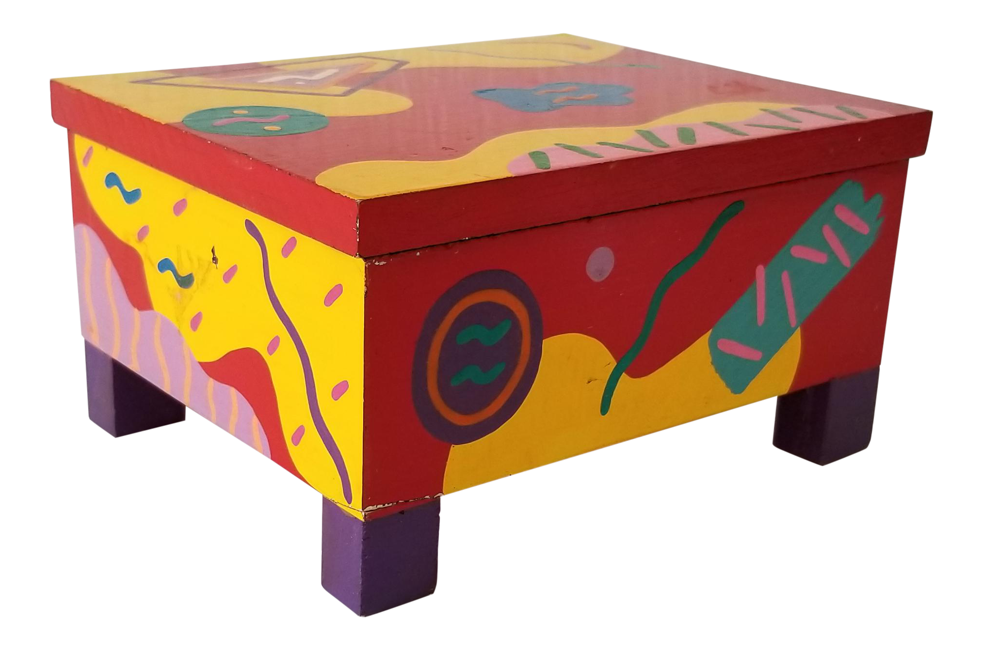 Postmodern Artistic Hand Painted Decorative Box | Chairish