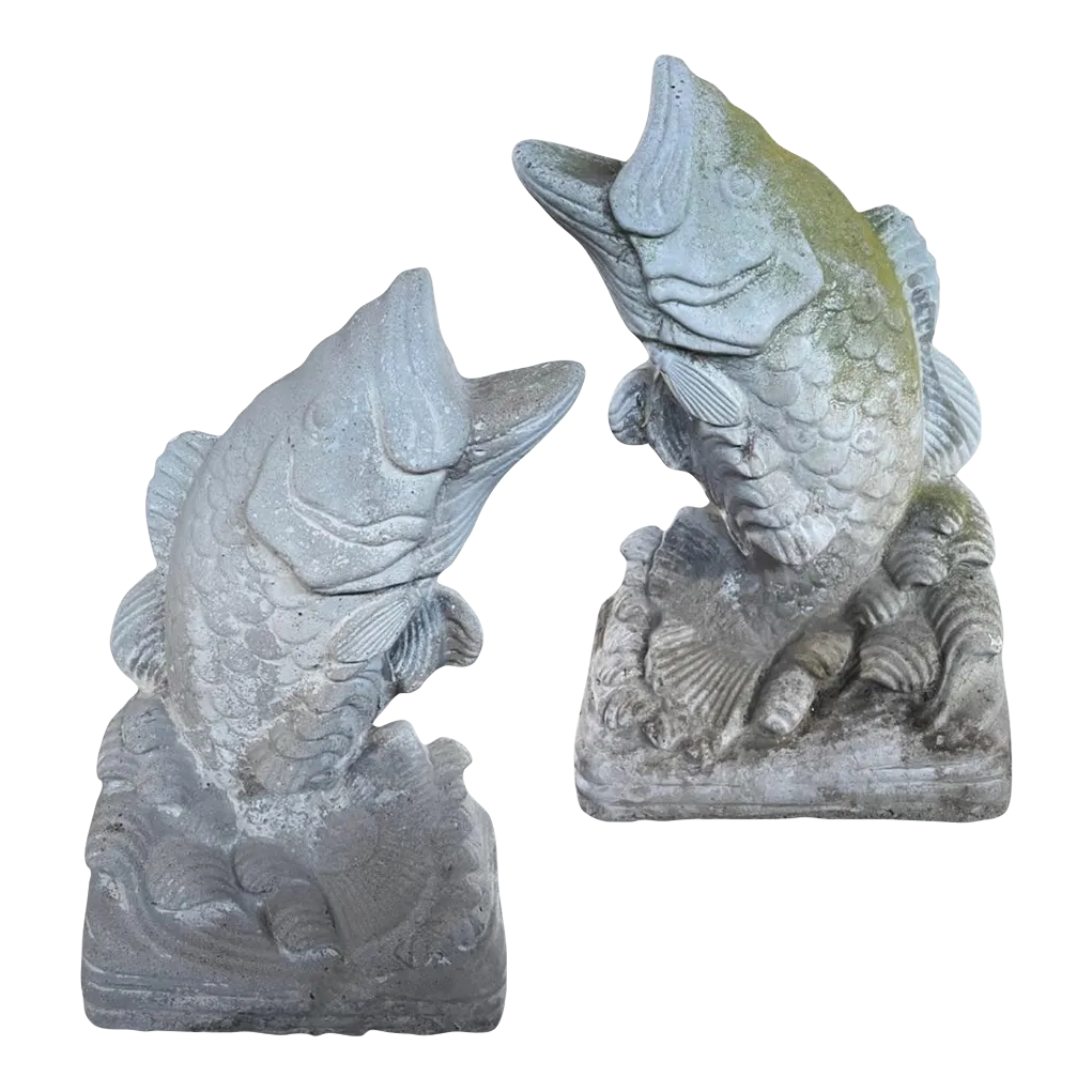 1970s Concrete Koi Fish Garden Finial Fountains - a Pair | Chairish
