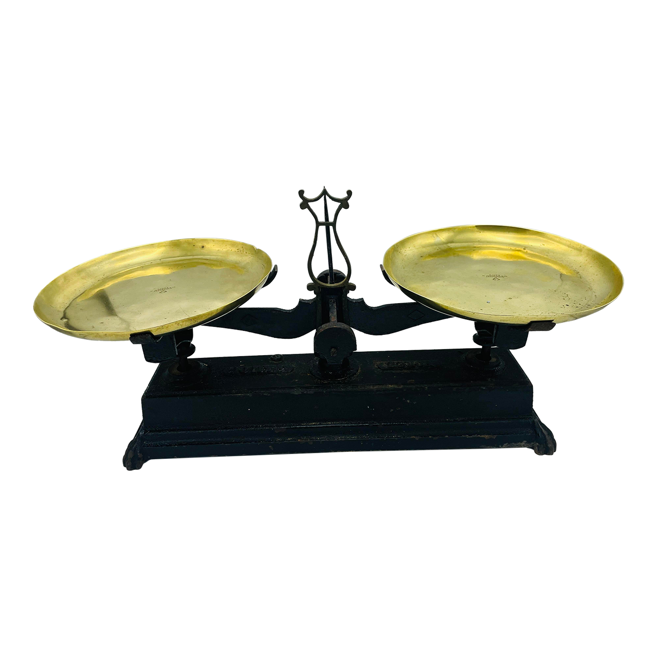 Antique French Iron Balance Scale With Brass Trays | Chairish