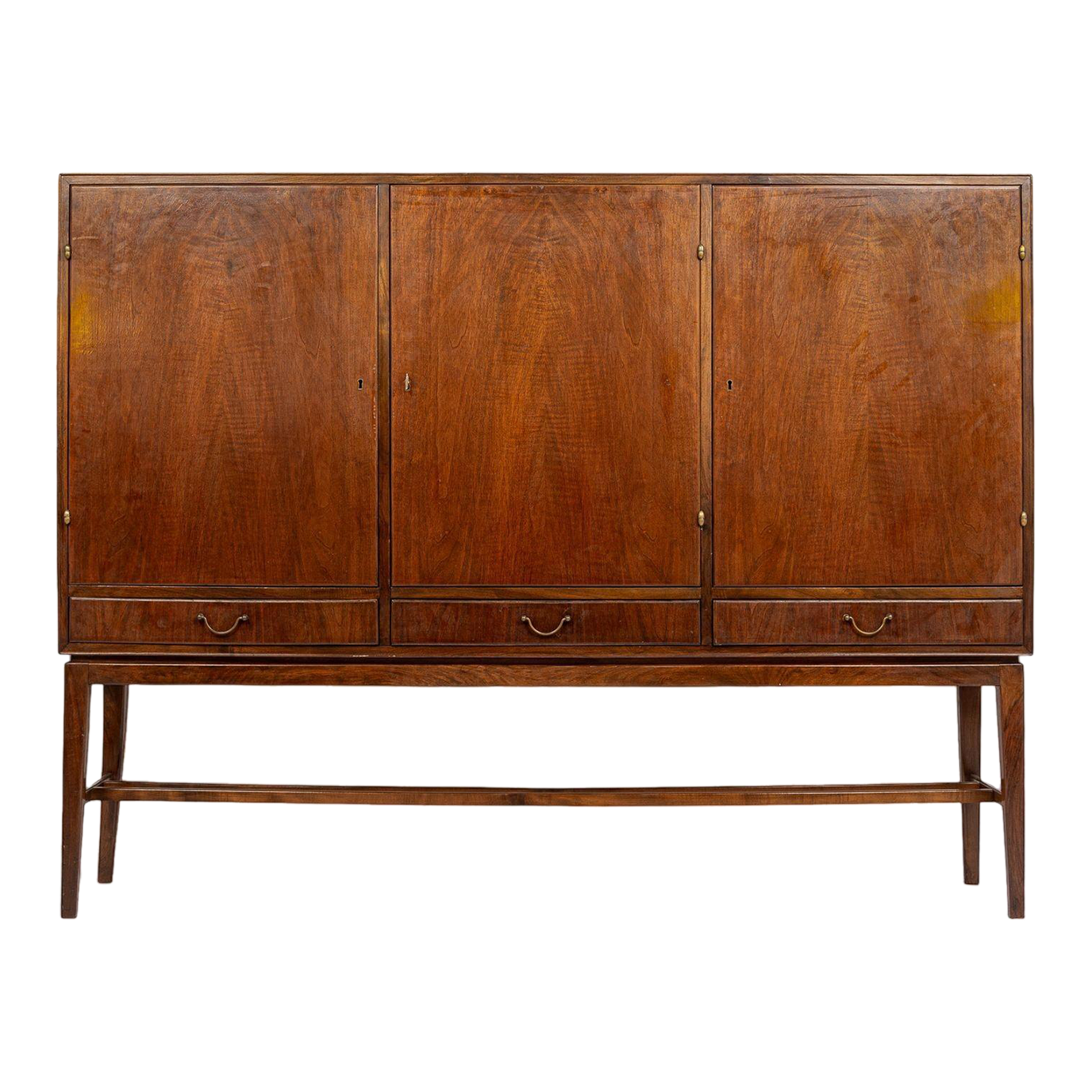 Mid 20th Century Mid Century Walnut Wood High Cabinet Credenza | Chairish