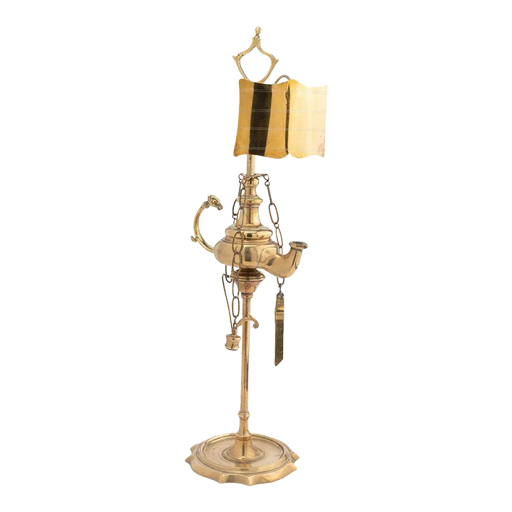 Italian Cast Brass Single Spout Oil Lamp With Deflector, 1790 | Chairish