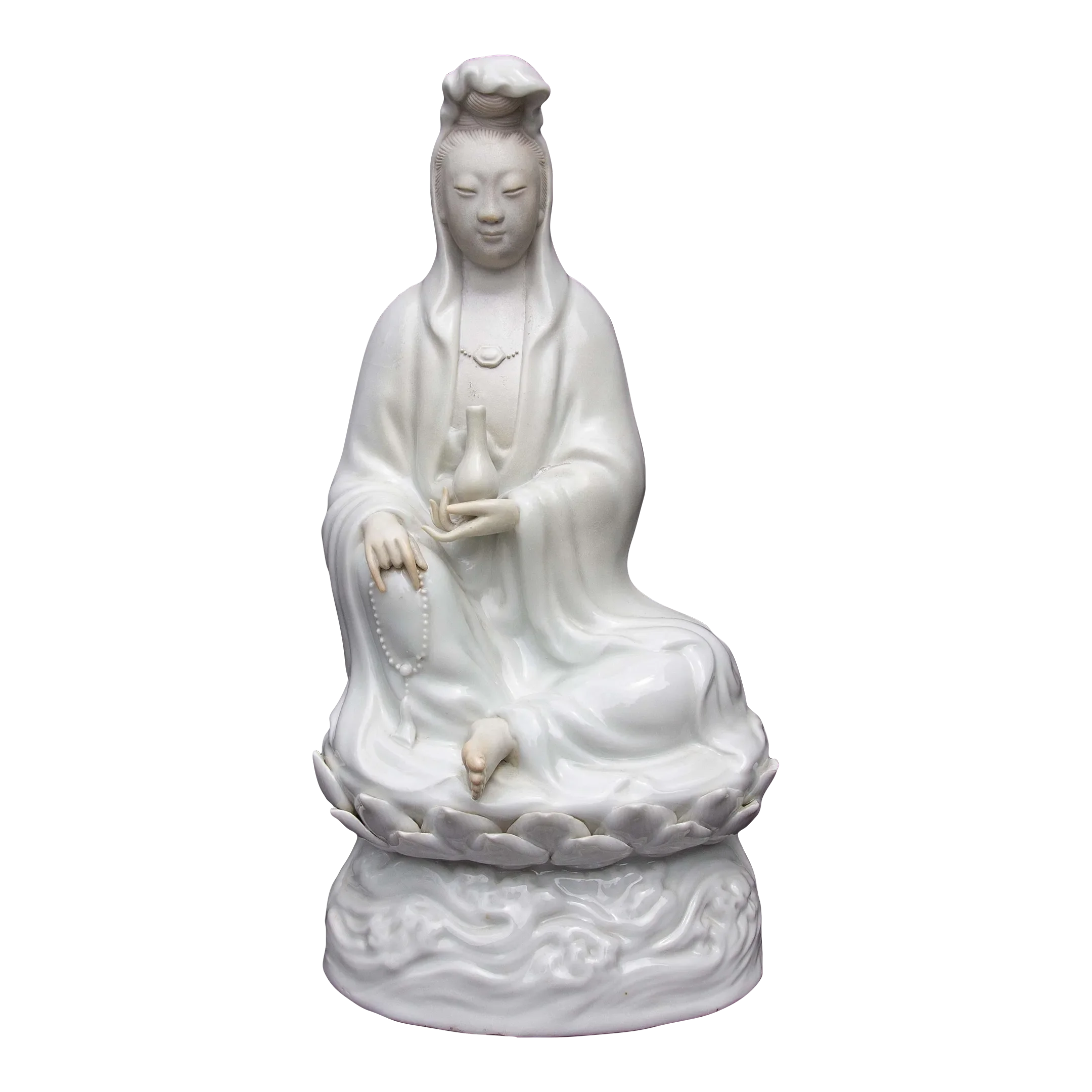 Guanyin Sitting on a Lotus Flower in Blanc De Chine Chinese Figure ...