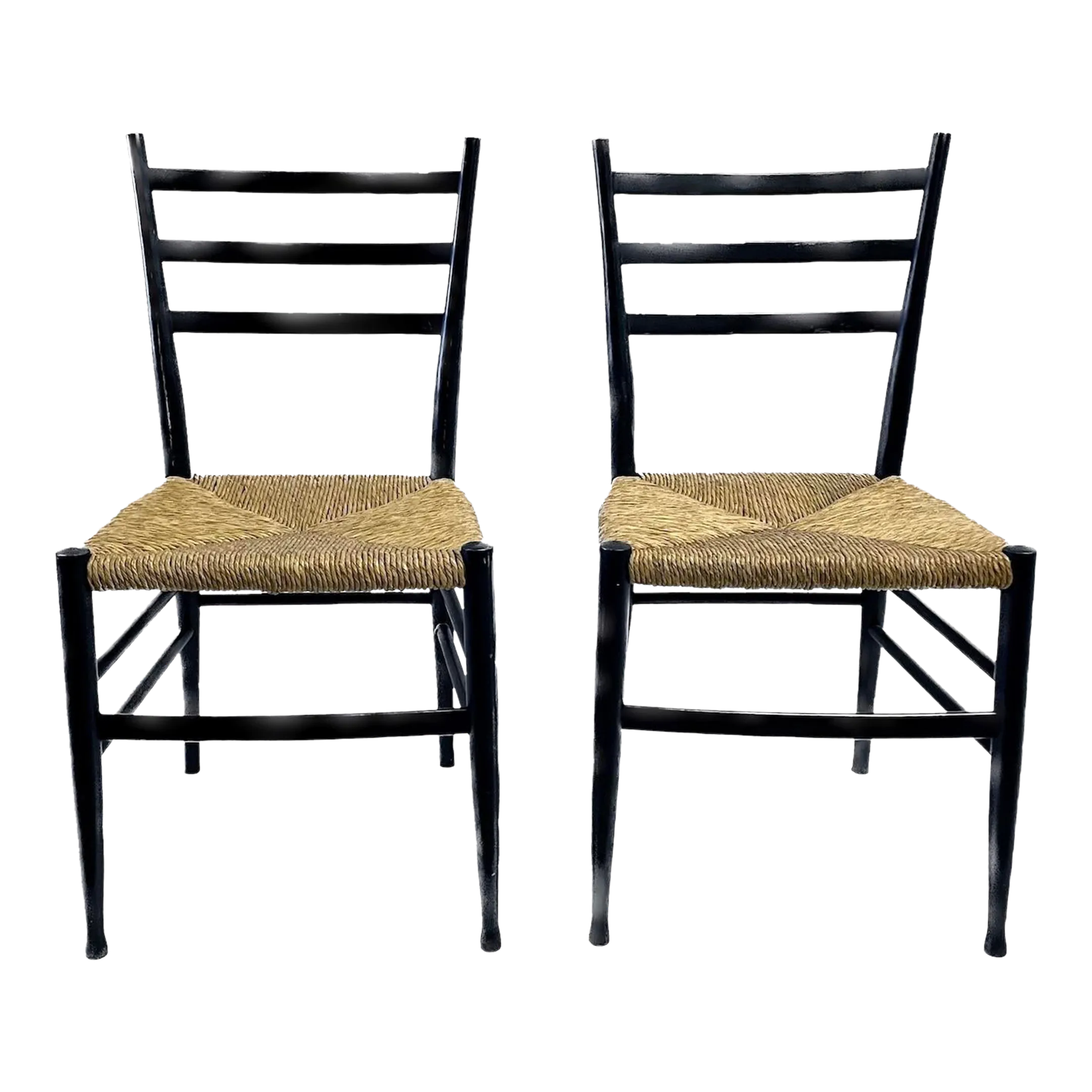 Mid-Century Modern Italian Short Ladder Back & Hemp Chairs | Chairish