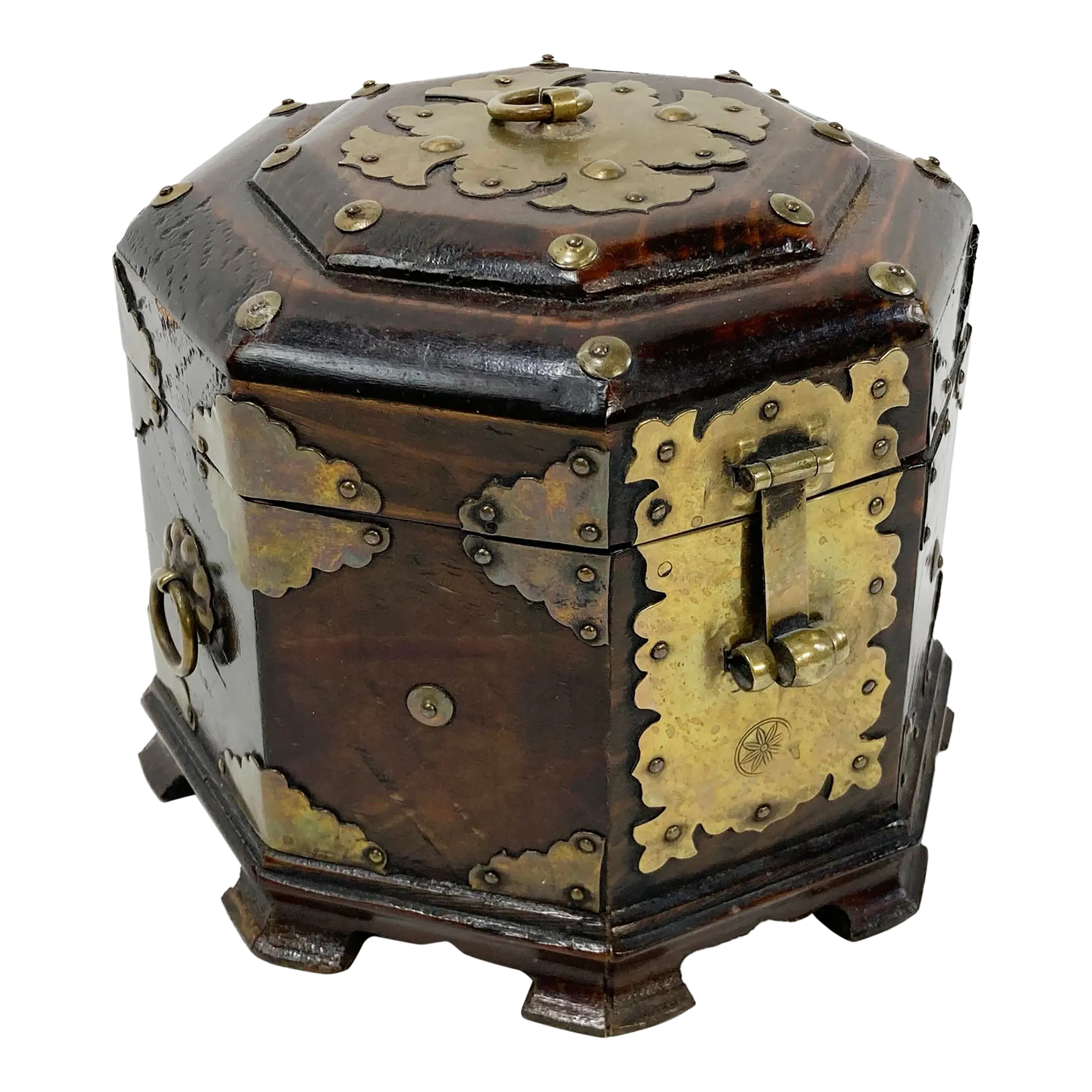 Vintage Chinese Angular Wood Box With Brass Hardware | Chairish
