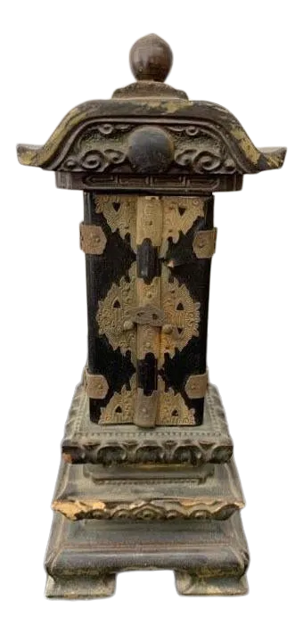 Vintage Japanese Black Prayer Box Cabinet W Extra Prayer Boards | Chairish