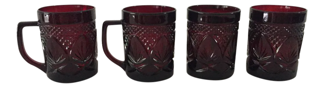 Vintage Luminarc Ruby Red Mugs - Set of 4 | Chairish