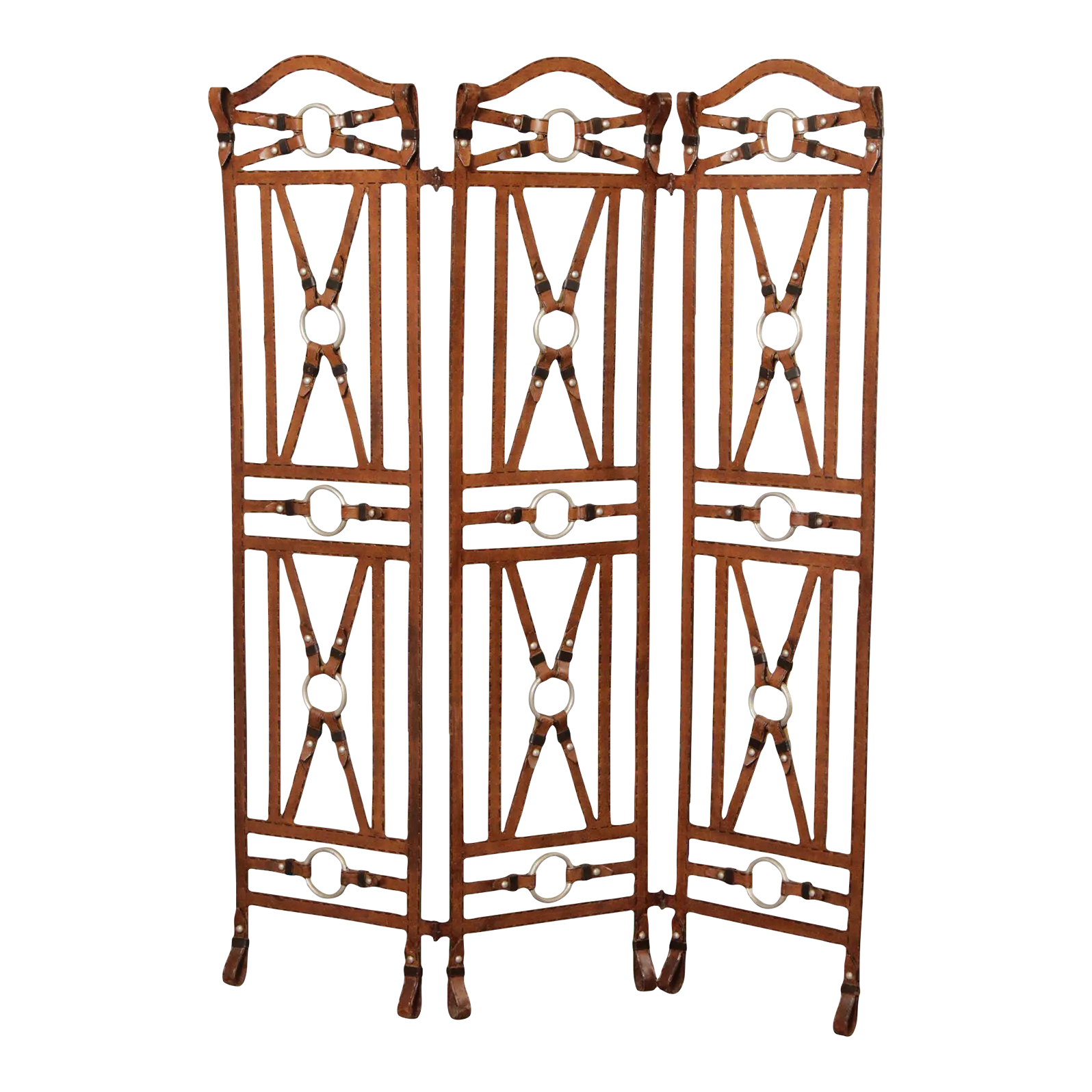 Steampunk Style Steel and Leather Room Divider | Chairish