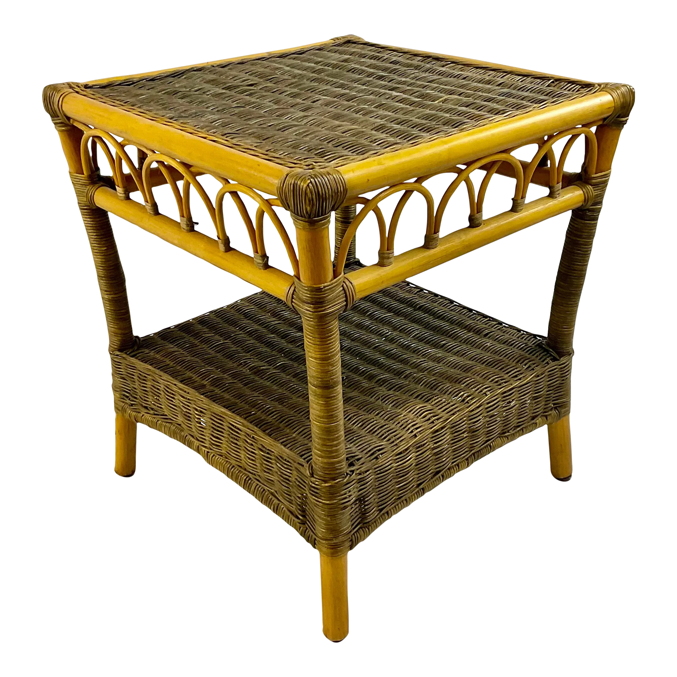 1990s Vintage Boho Chic Coastal Wicker and Rattan Side Table With Loop ...