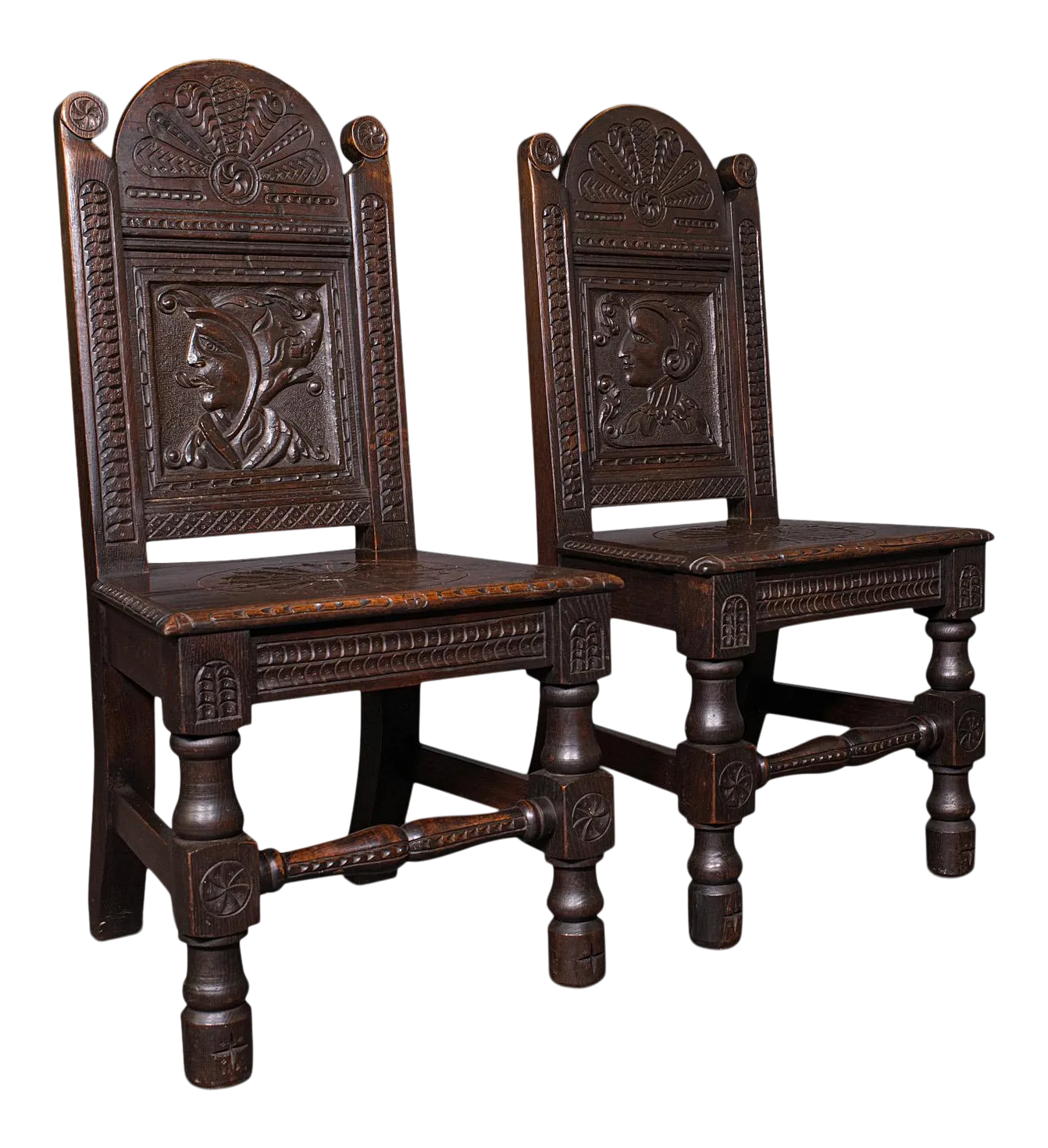 1890s Pair of Antique Victorian Venetian Oak Italian Court Chairs ...