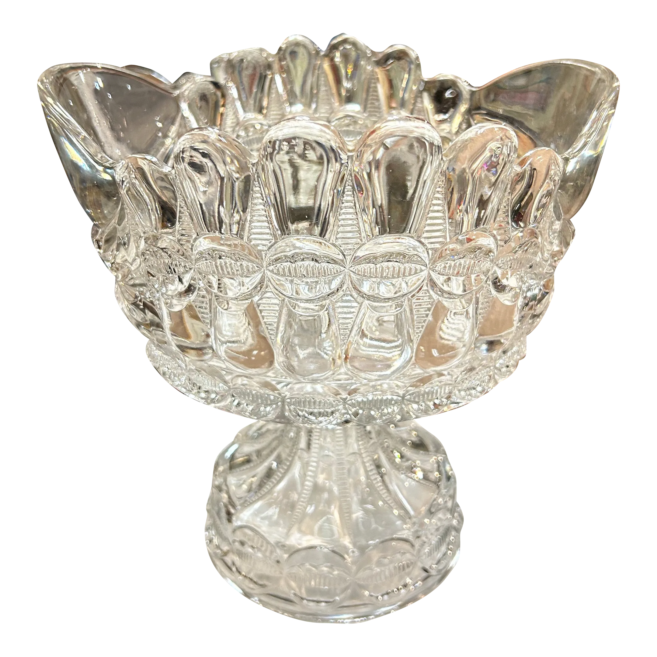Antique Eapg Thompson Glass Works Footed Compote, Bowtie Pattern | Chairish