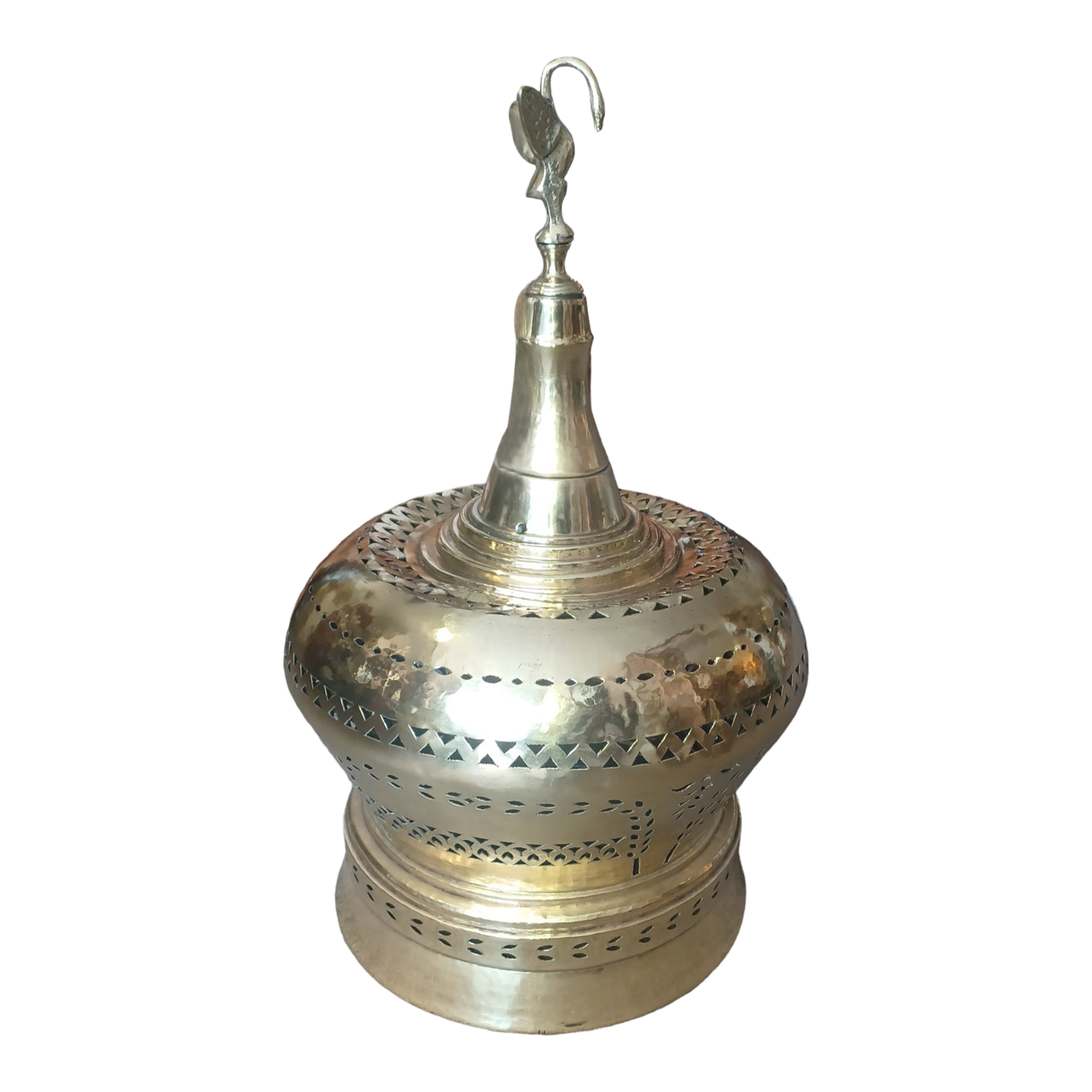 Vintage Large Brass Turkish Hand Hammered Brazier Pendant Light | Chairish
