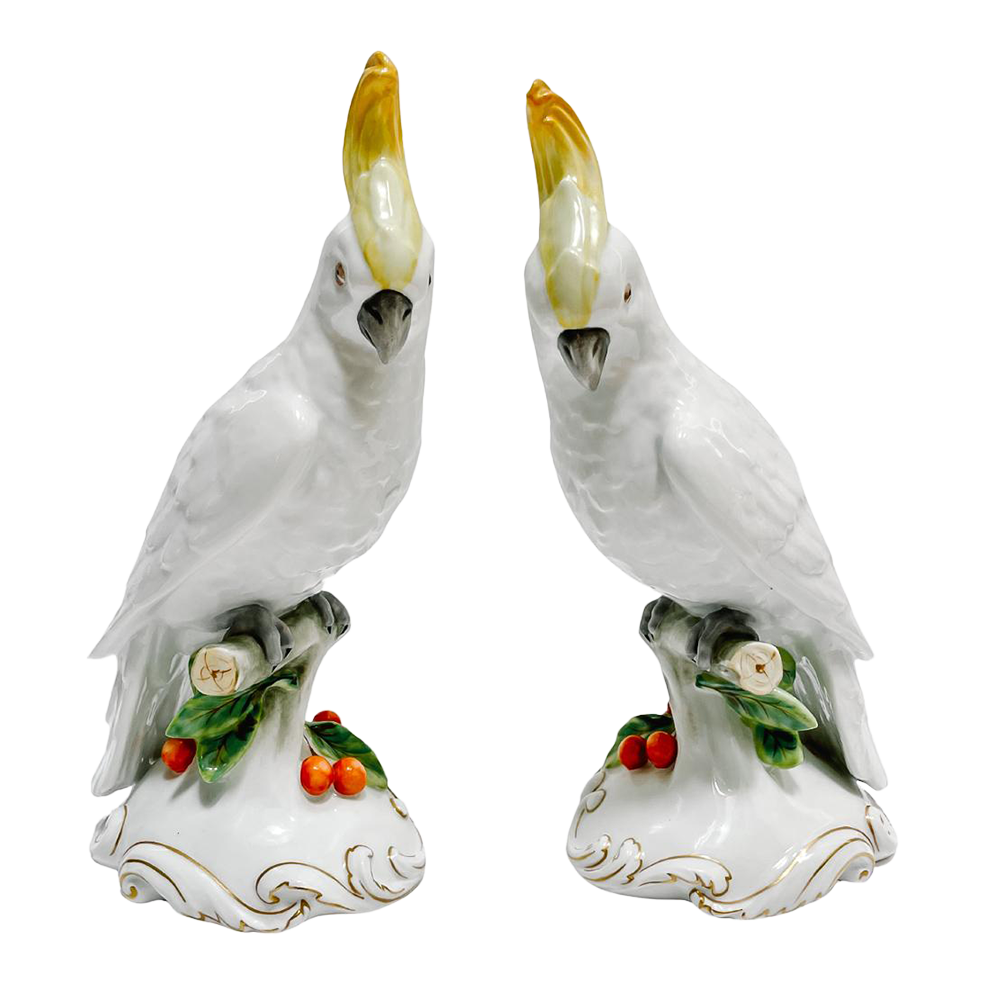Vista Alegre Porcelain Cockatoo Parrot Figurines - a Pair | Chairish