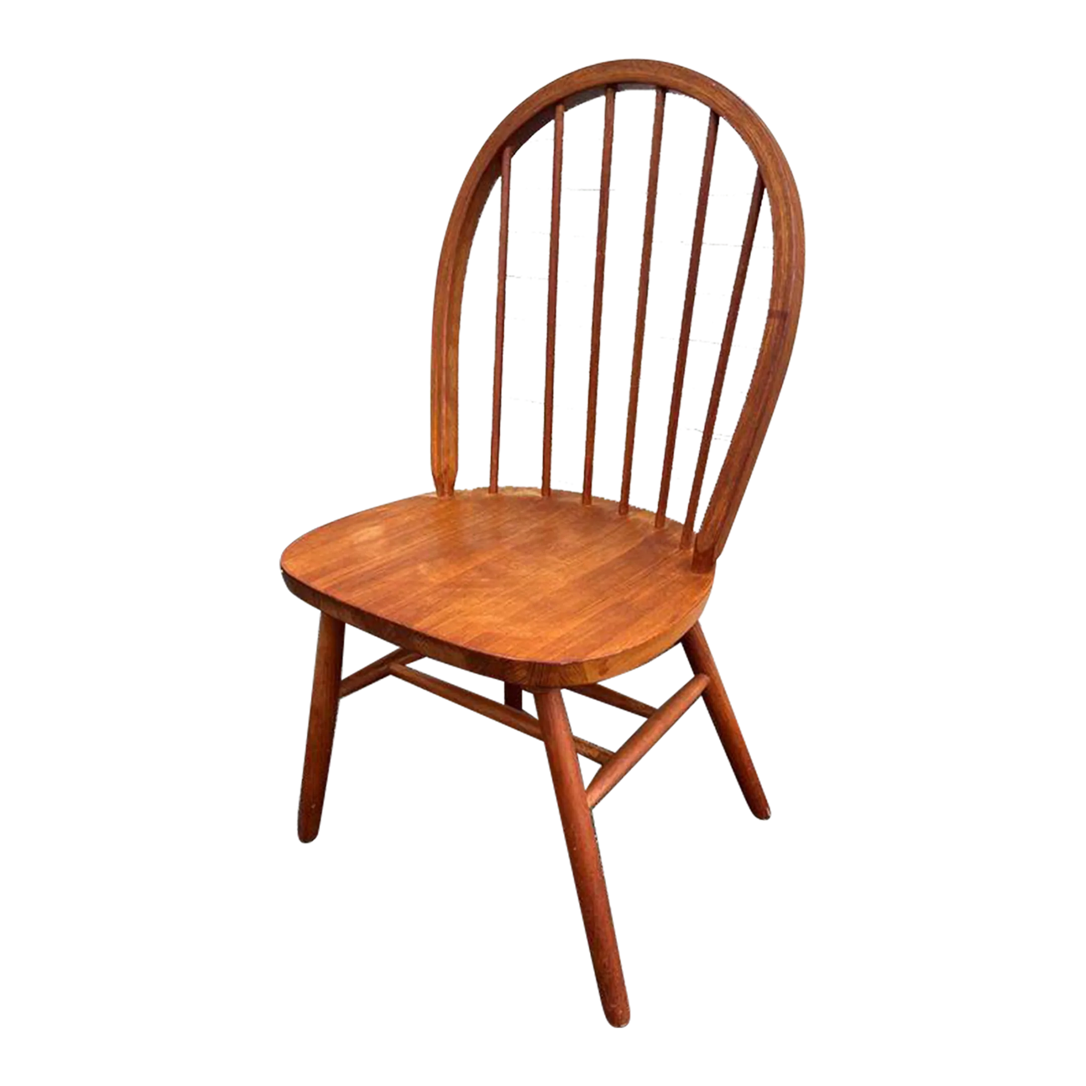 Late 20th Century Vintage Windsor Style Teak Spindle Bow Back Side ...
