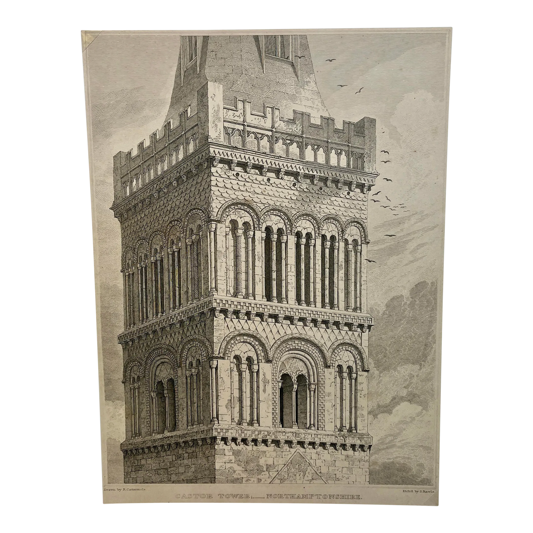 Antique Architectural Print of Medieval Castor Tower, Known as St ...