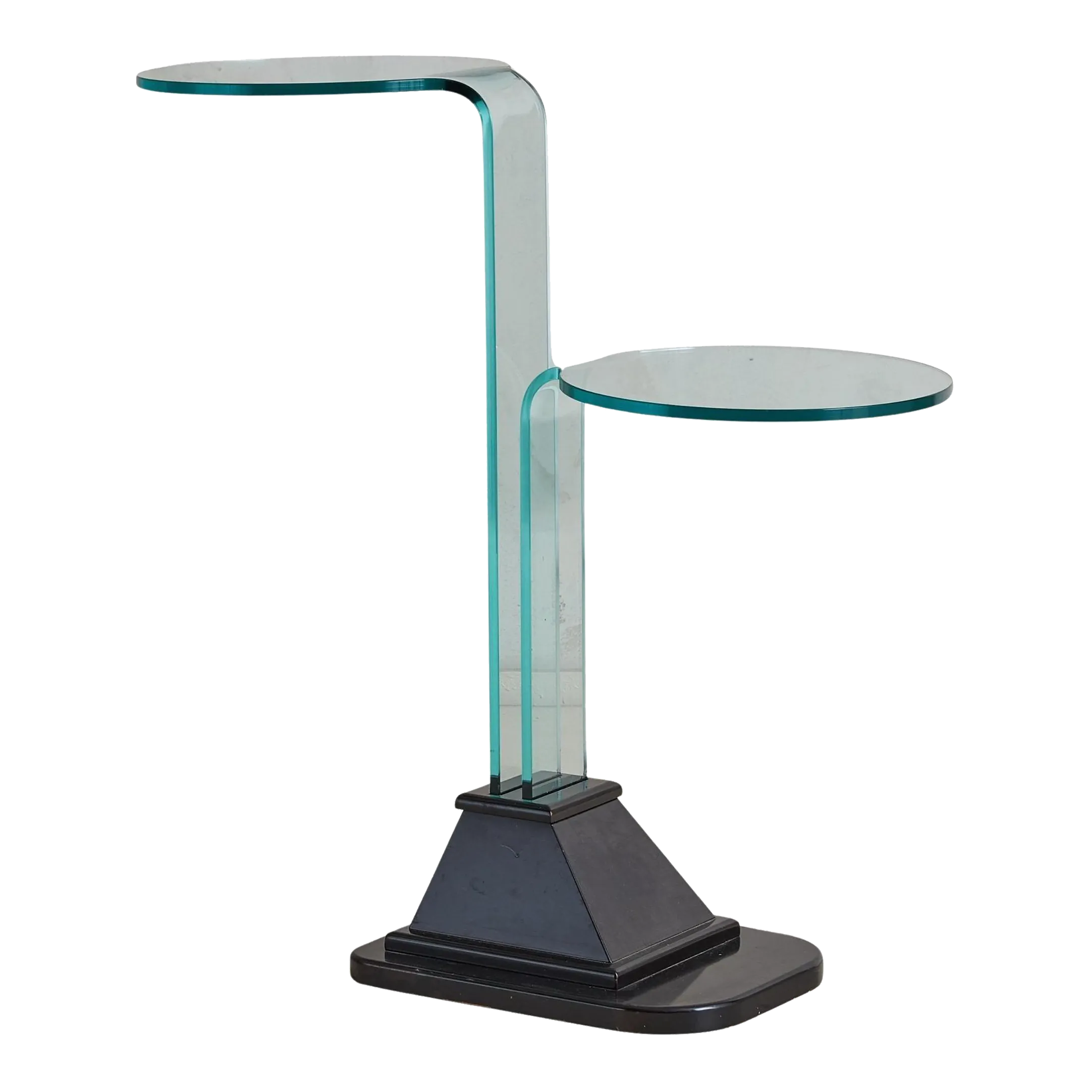 Postmodern Two Tier Glass Side Table with Wood Base, Italy 1980s | Chairish