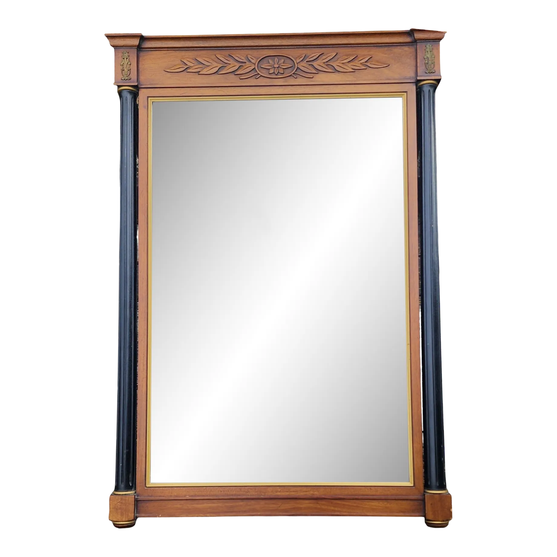 Vintage Black and Finished Wood Neoclassical Column Flanked Wall Mirror ...