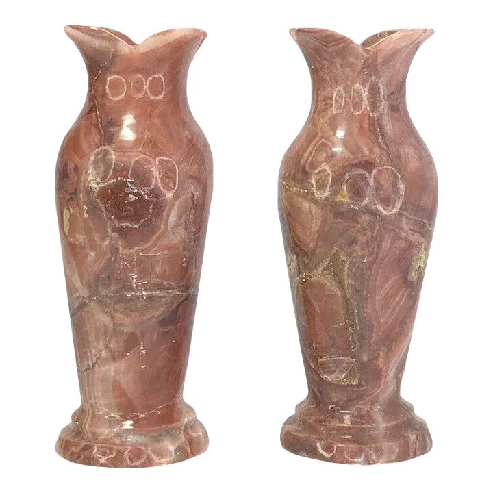 Pair of 1980s Matching Pink Hue Solid Marble Onyx Natural Stone Vessel ...