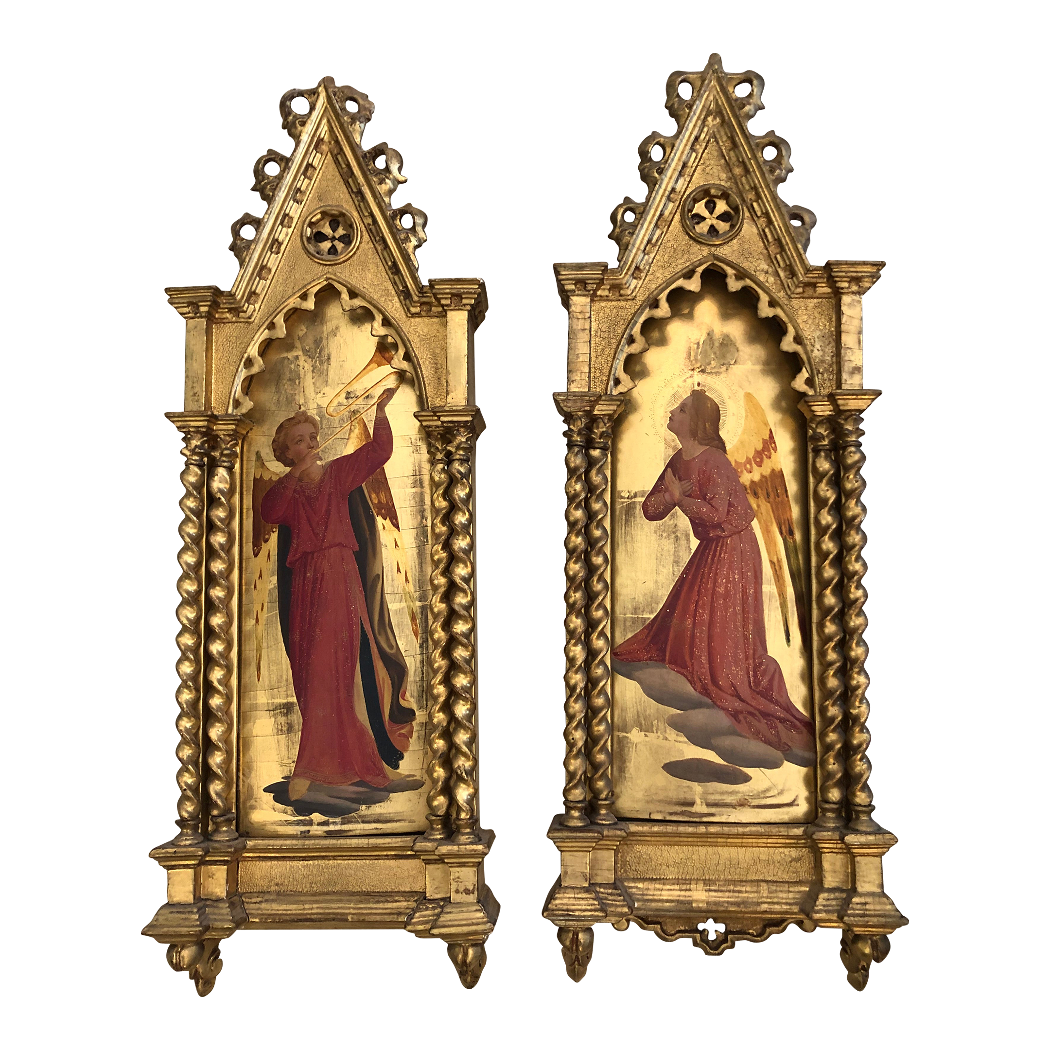 19th Century Giltwood Handpainted Icons -A Pair | Chairish