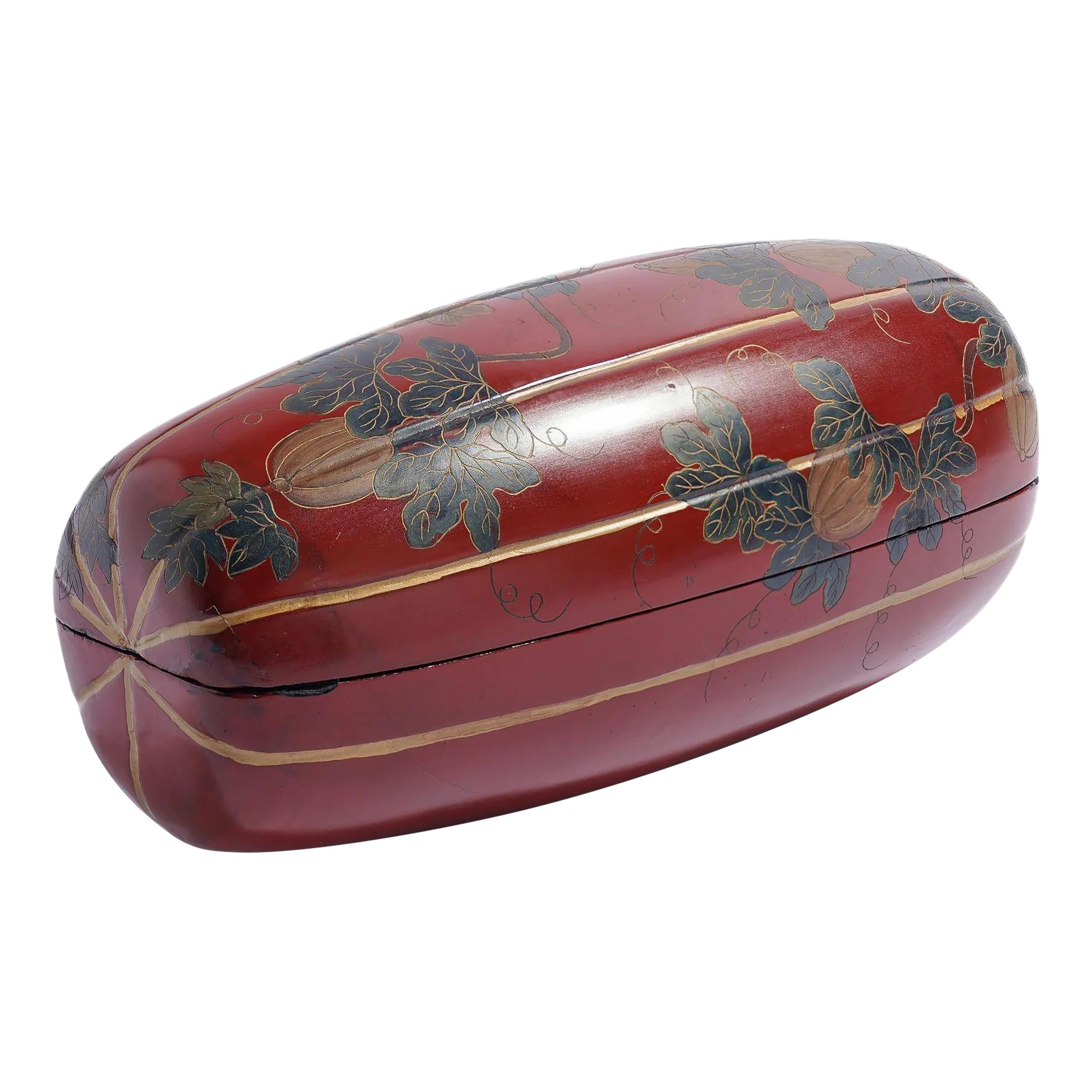Japanese Gourd Form Maki-E Red Lacquered Box | Chairish