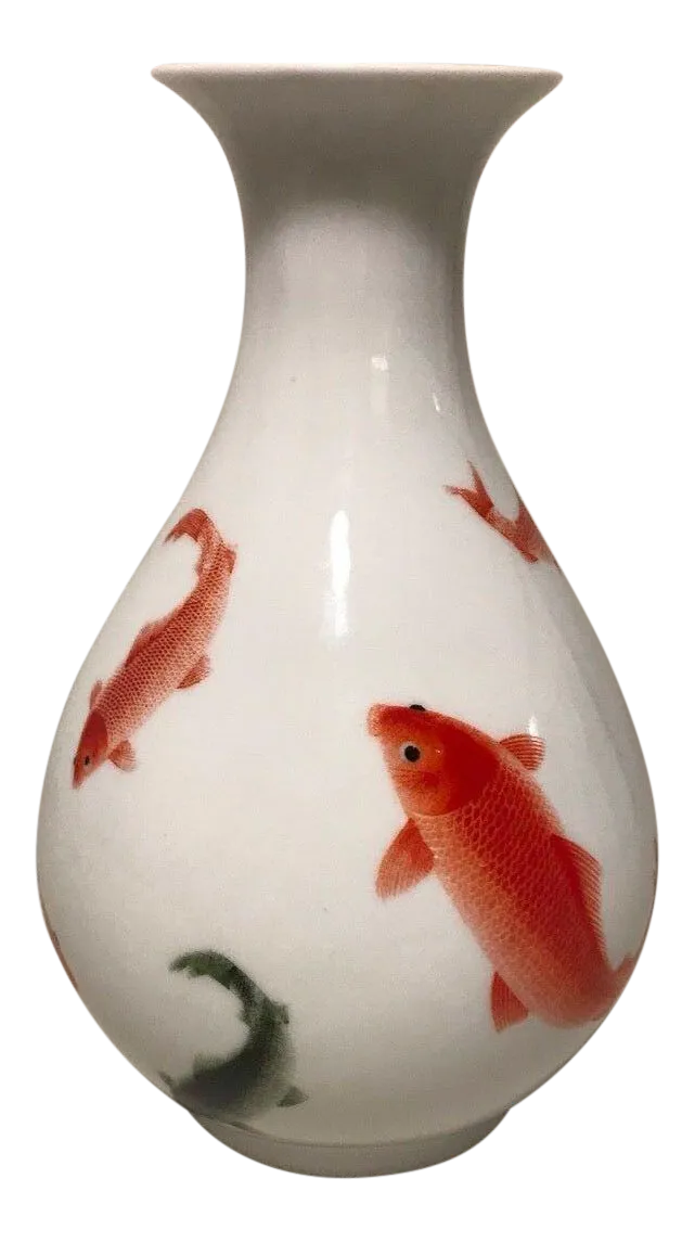 Vintage Chinese Porcelain Koi Fish Vase | Chairish