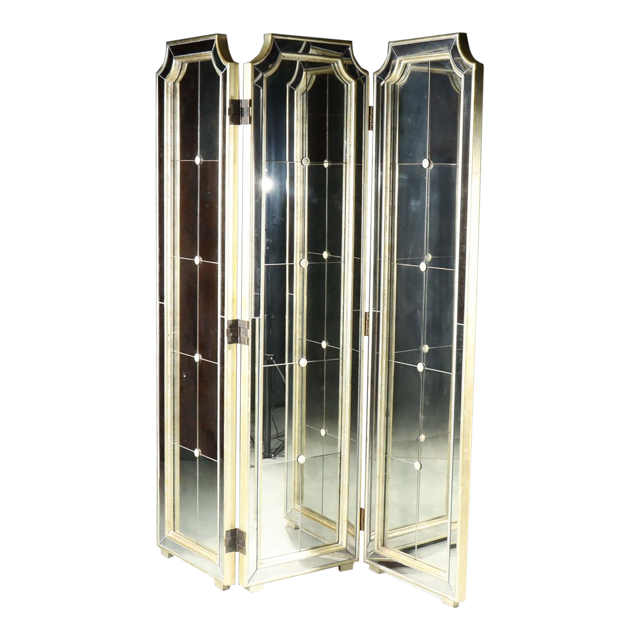 1970s Hollywood Regency Art Deco Mirrored 3-Panel Folding Screen | Chairish