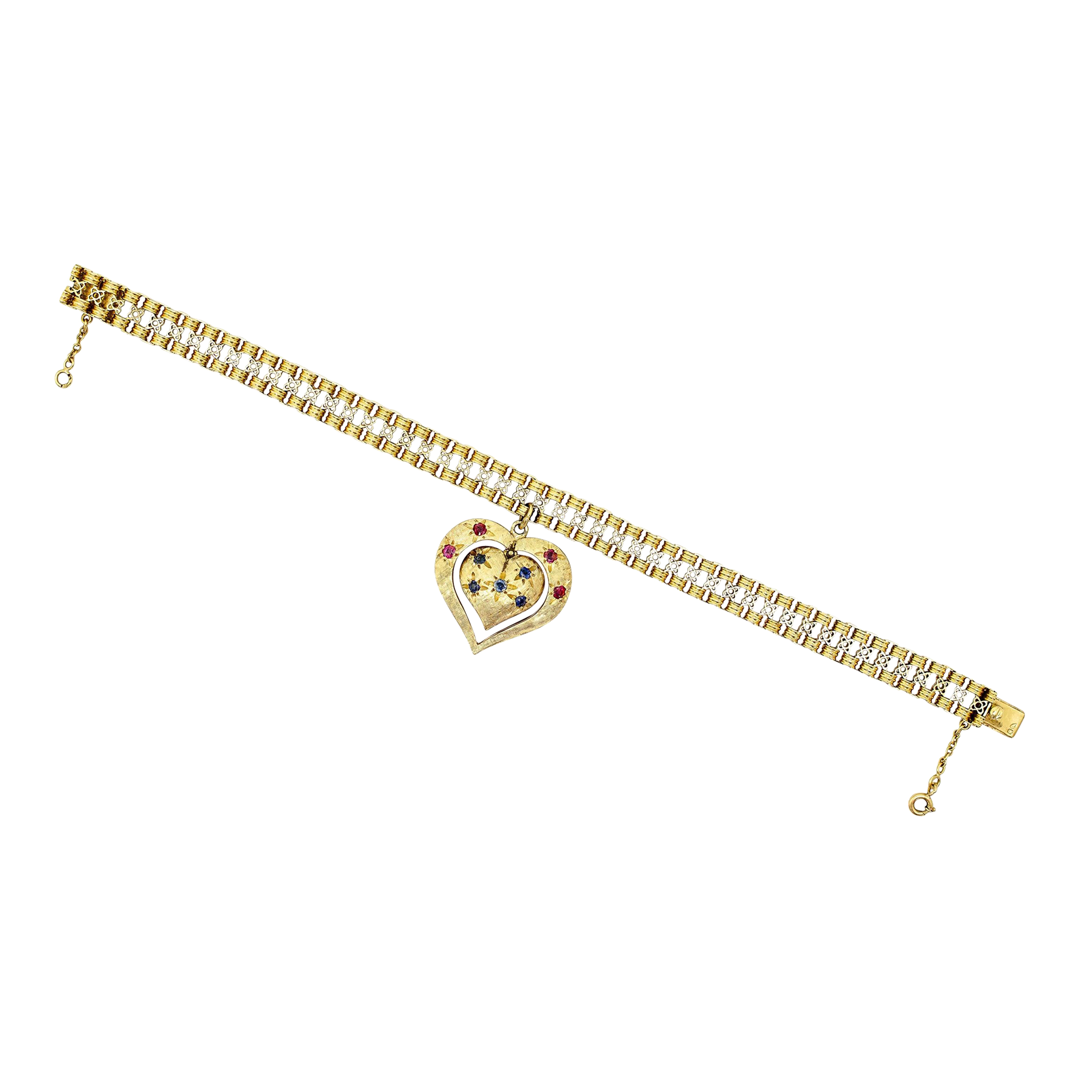 Mid-Century Yellow Gold Bracelet with an Articulated Double Sided Gem ...