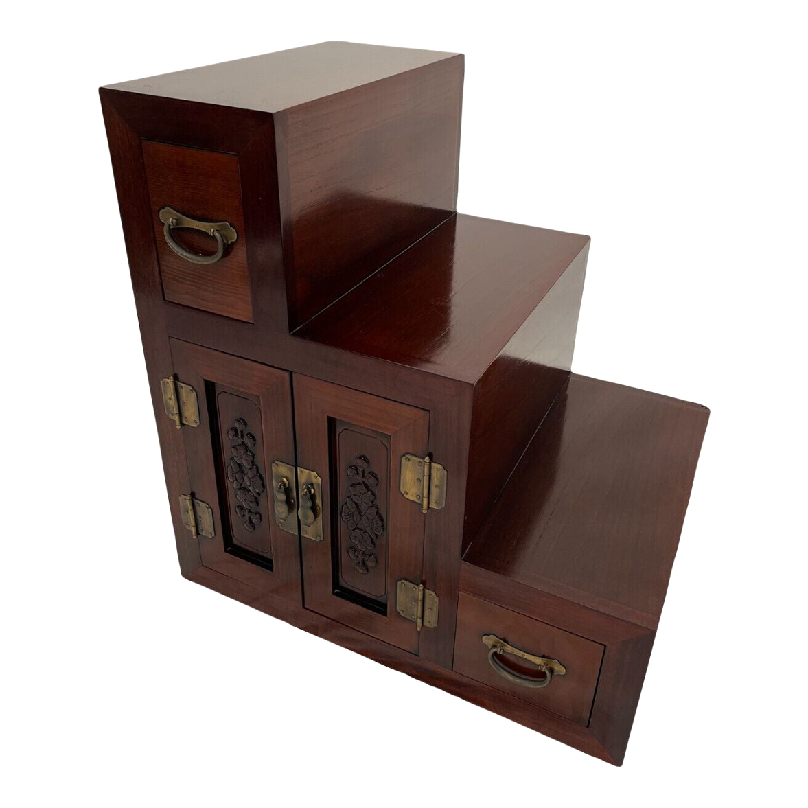 1980s Vintage Tansu Stair Step Chest Two Pass Through Drawers Double ...