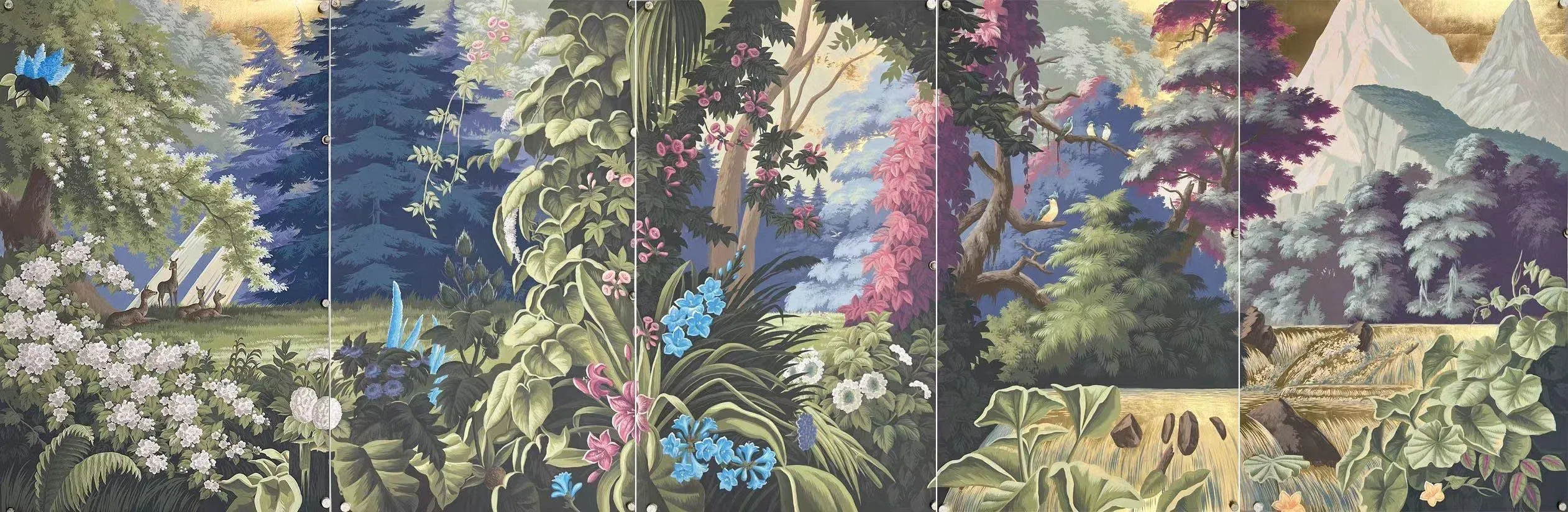 Landscape Panoramic Murals Hand Painted Wallpaper on Gold Metallic ...