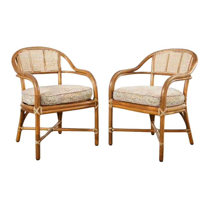Pair of McGuire Organic Modern Rattan Cane Armchairs | Chairish