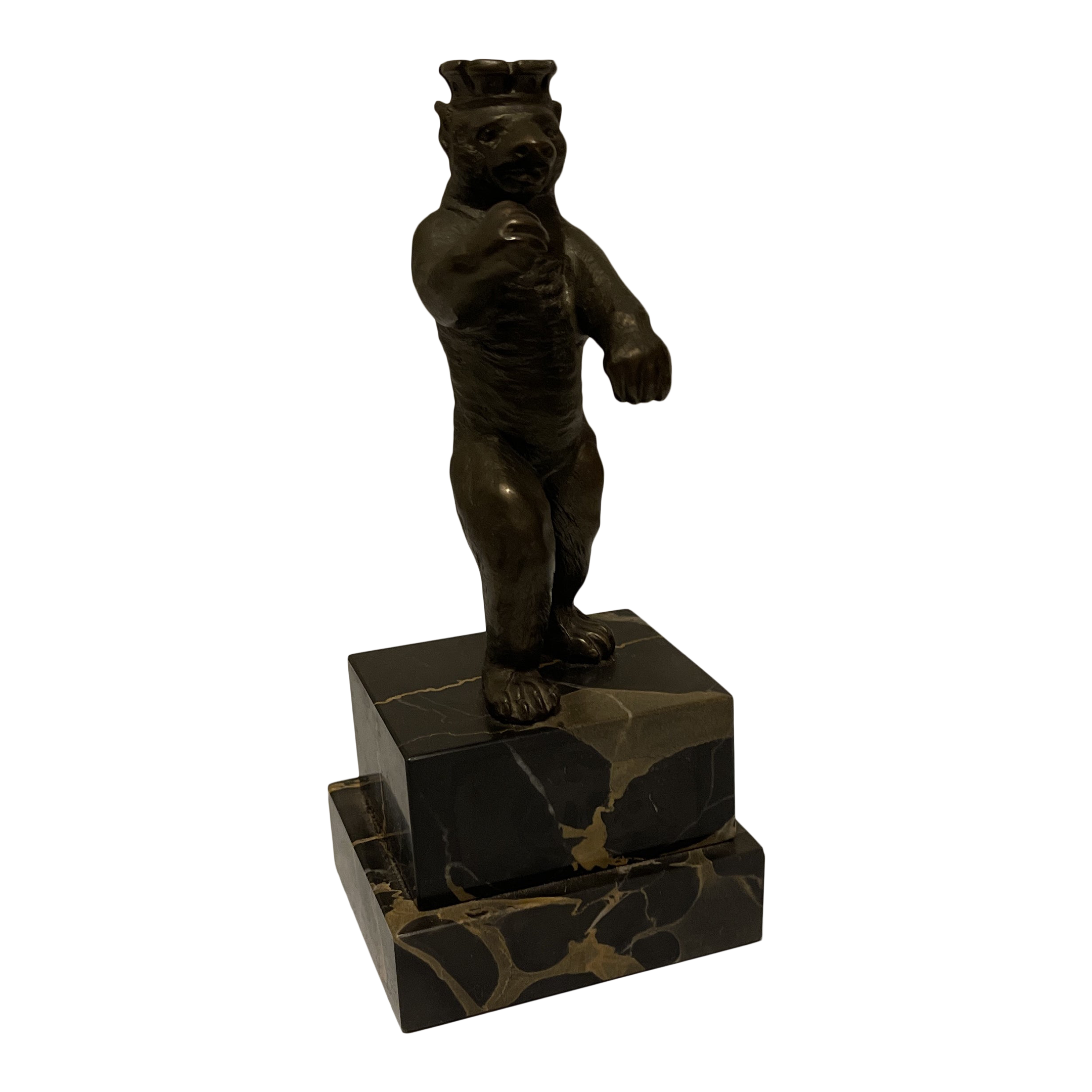 Art Deco Figure of a King Bear on a Stepped Marble Base | Chairish