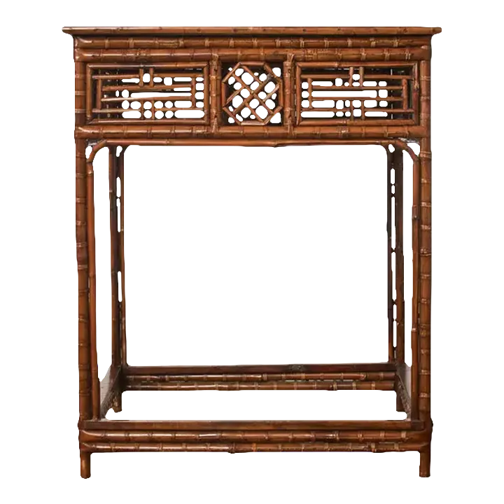 Chinese Export Bamboo Fretwork Square Center Table | Chairish