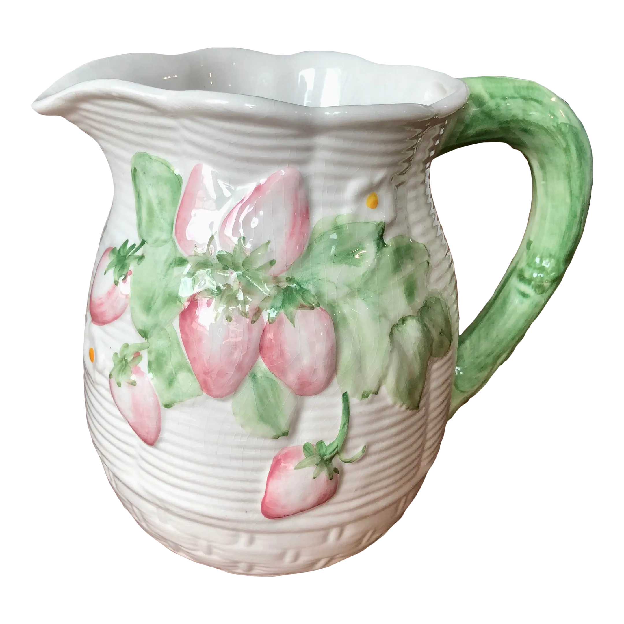 Vintage Italian Hand-Painted Strawberry Pitcher in a White Basket Weave ...