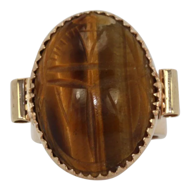 Vintage 18k Golden Tiger’s Eye Scarab Ring With Side Tubes Size 6 ...