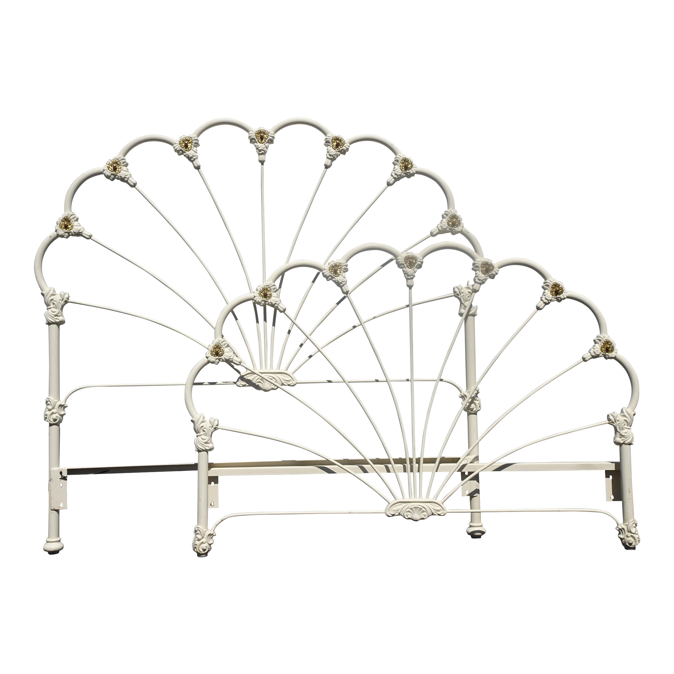 Vtg French Elliott's Design White Iron Brass Full Sunburst Bed Frame ...