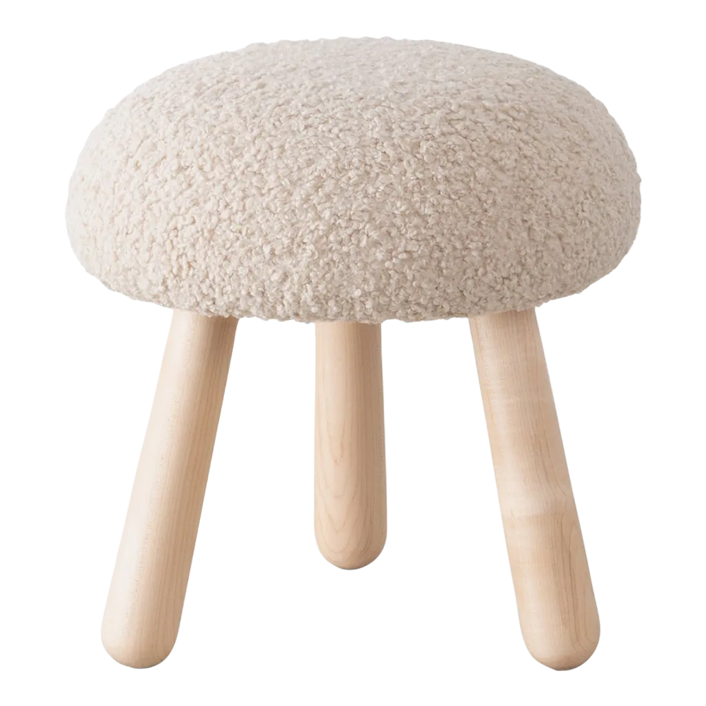 Wooly Ottoman in Natural Faux Lambswool & Maple by Object Refinery ...