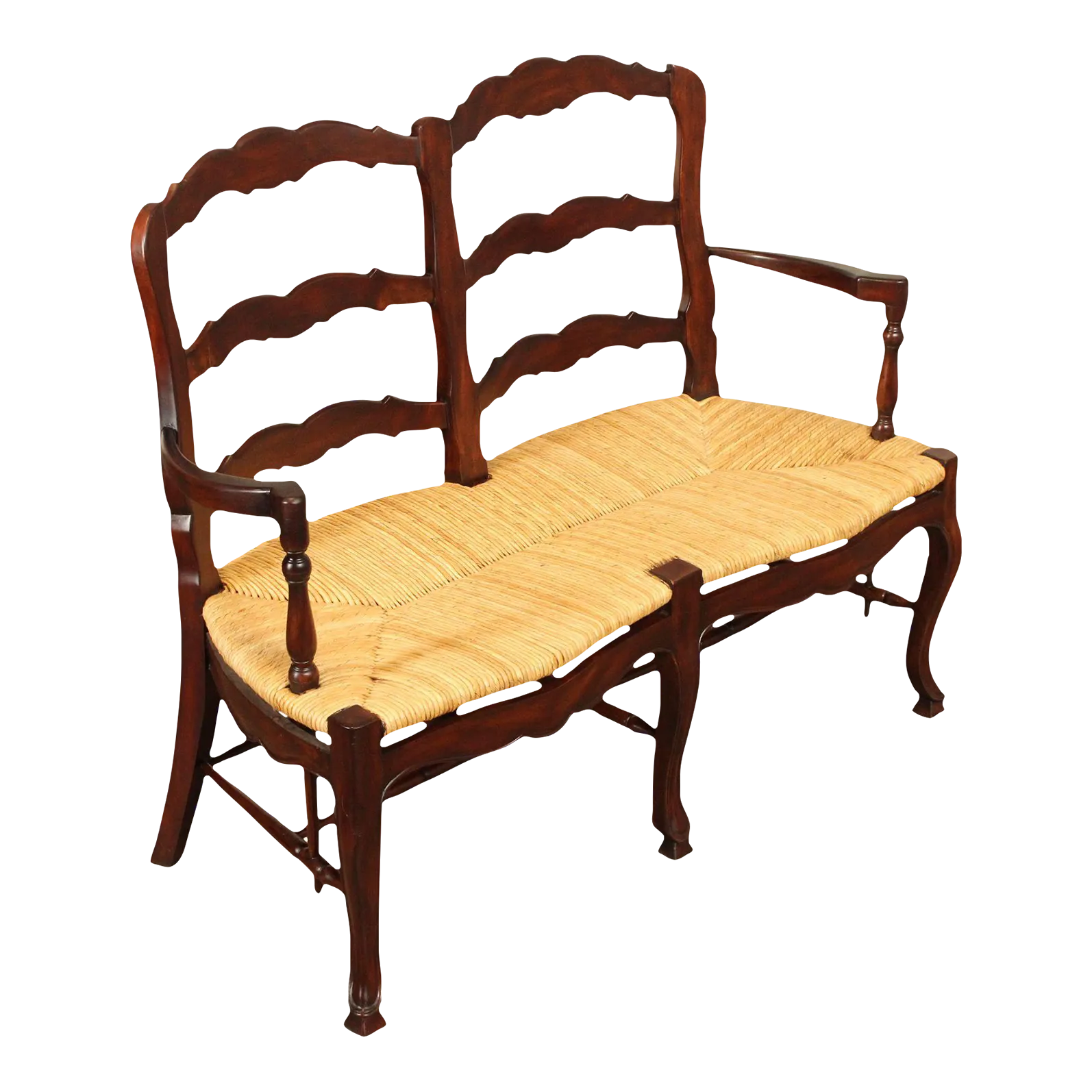 French Country Style Ladderback Rush Seat Settee | Chairish