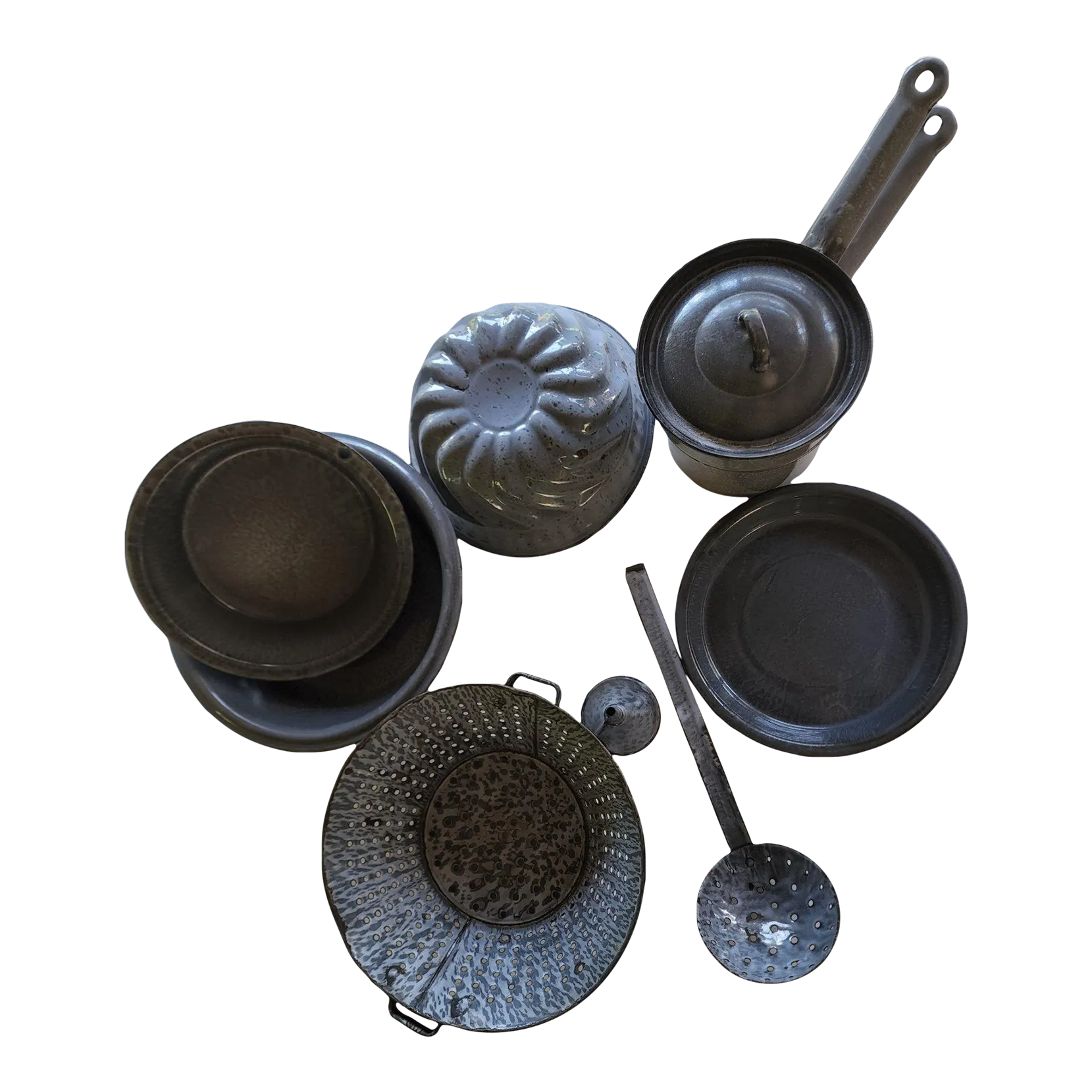 Vintage Gray Enamelware and Graniteware Rustic Kitchen Decor - 10 Piece ...