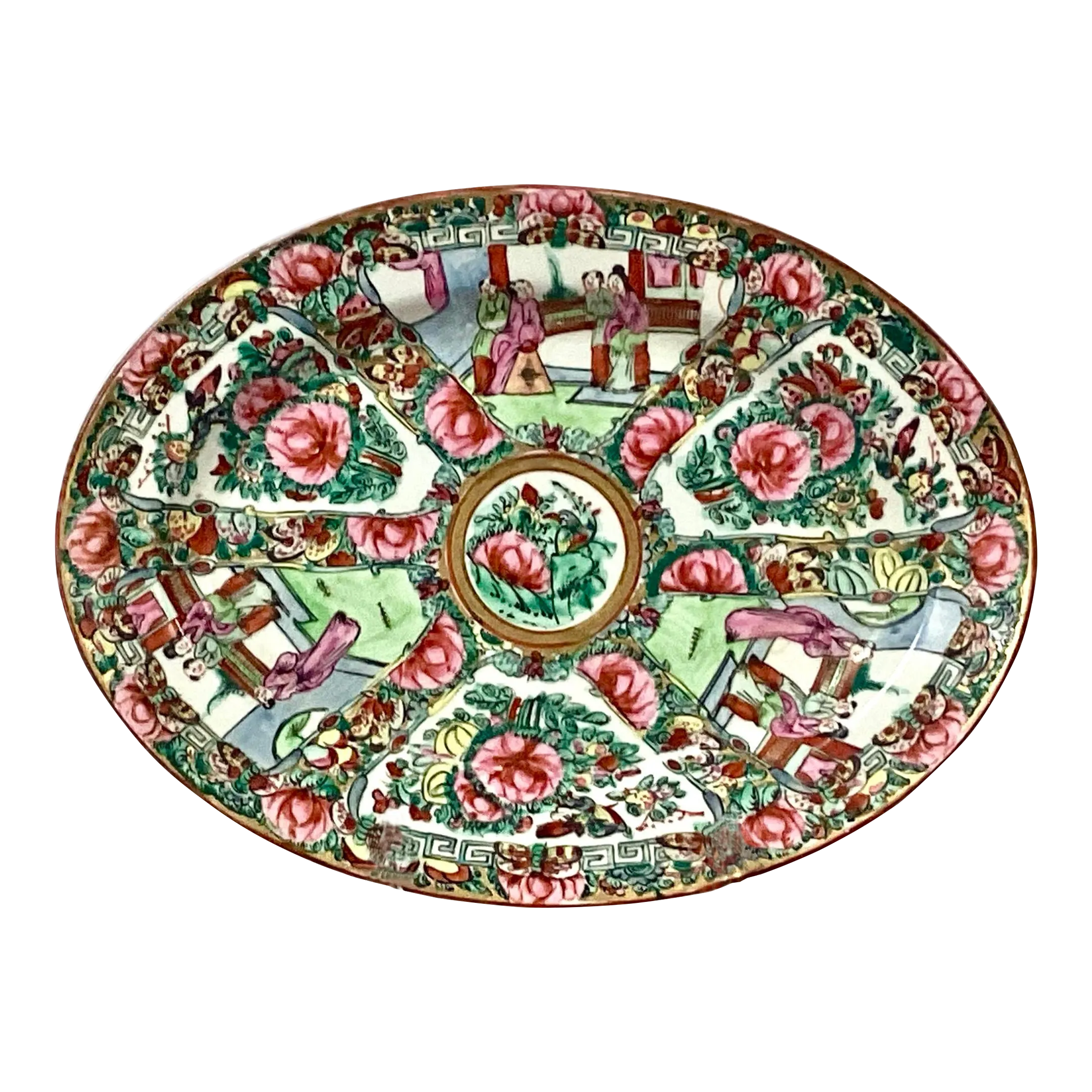 Vintage Porcelain Rose Medallion Oval Platter, Decorated in Hong Kong ...