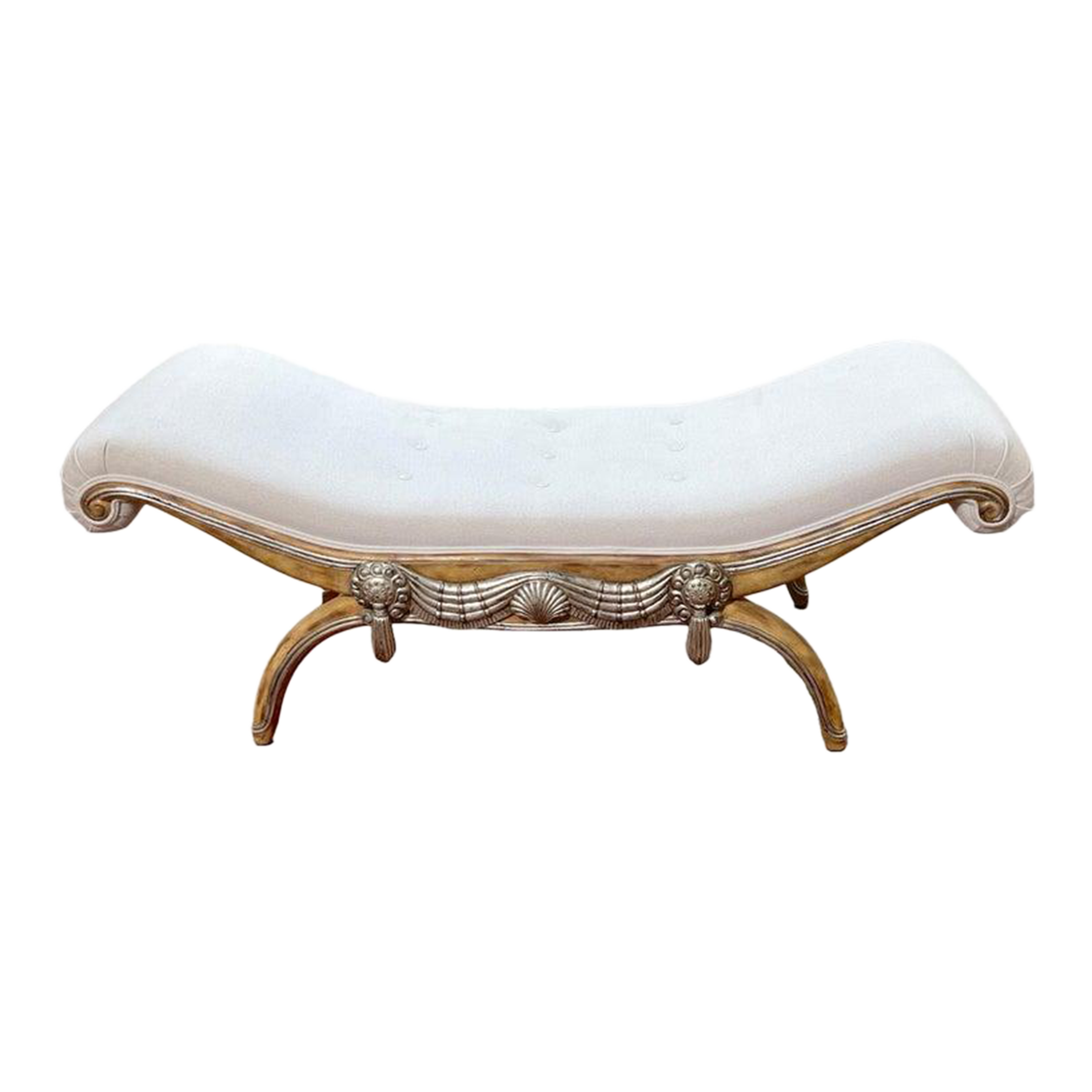 20th Century French Modern Bleached & Silverleaf Curule Bench With ...
