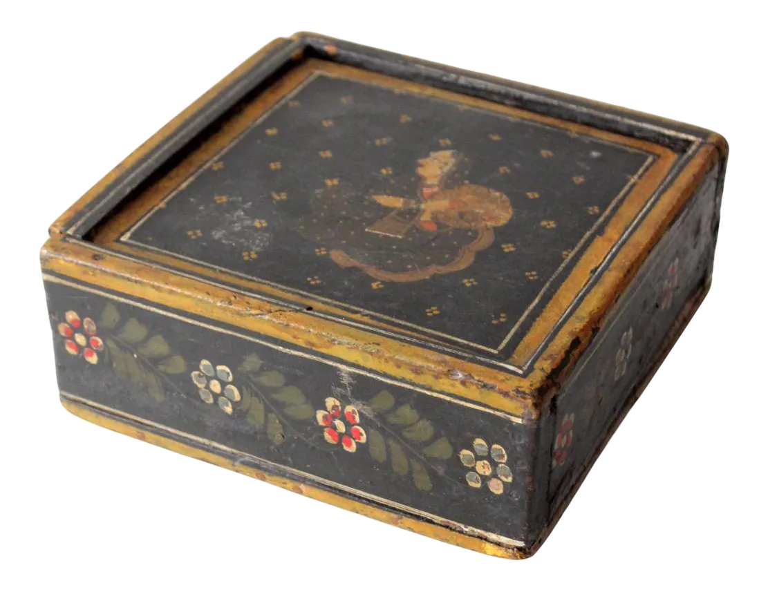 Vintage Painted Wooden Slide Top Box | Chairish