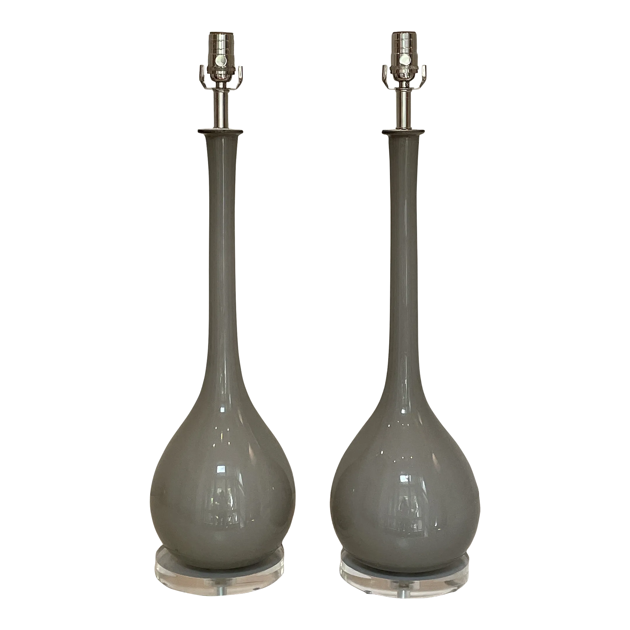 Vintage Murano Glass Long Neck Table Lamps in Medium Gray | Chairish
