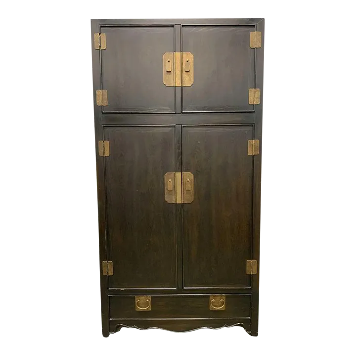 Chocolate Brown Asian Style Armoire With Brass Hardware