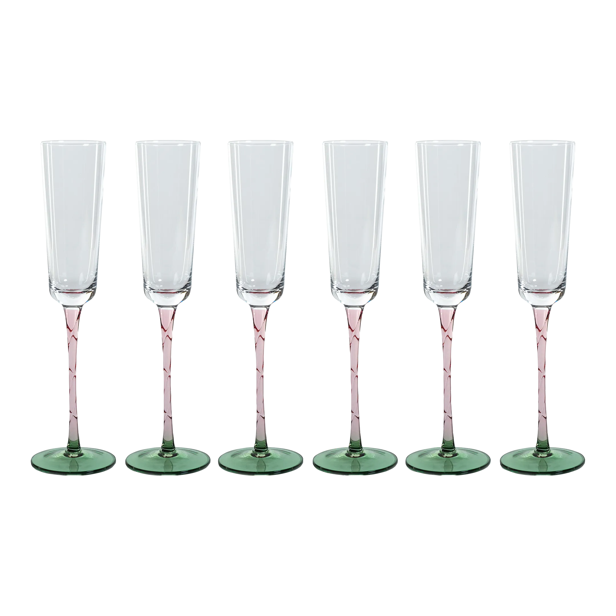 Sachi Green & Pink Champagne Flutes, Set of 6 | Chairish