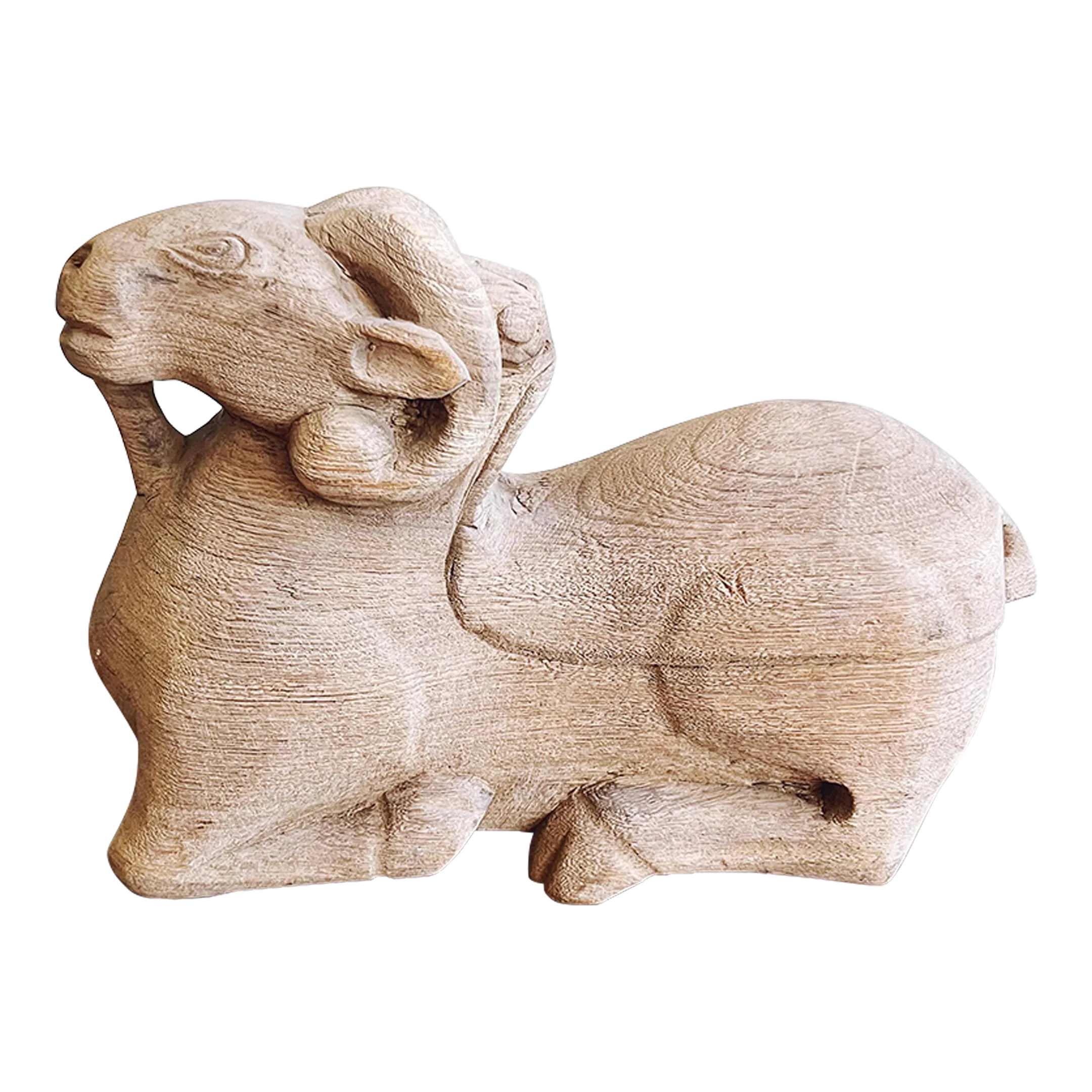 Vintage Chinese Hand-Carved Wooden Ram | Chairish