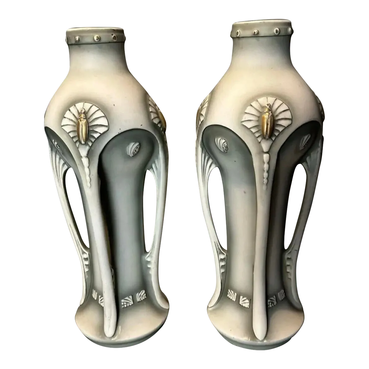 Antique Art Nouveau Amphora Style Art Pottery Buttress Vases- Set of 2 ...