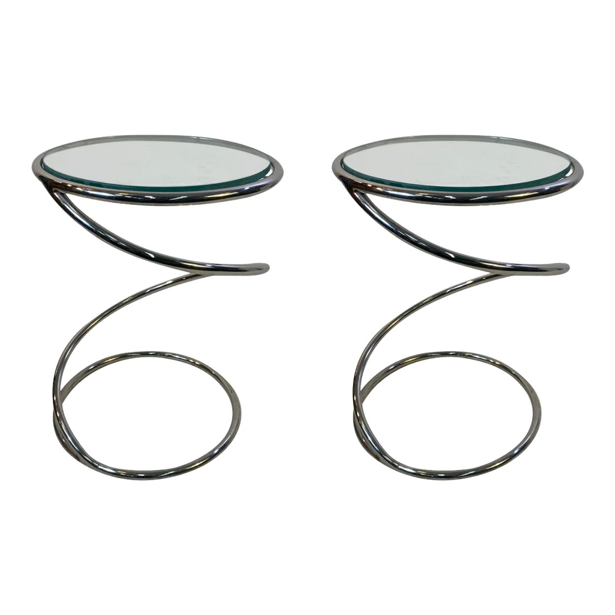 1970s Pace Modernist Chrome Spiral Tables - A Pair | Chairish